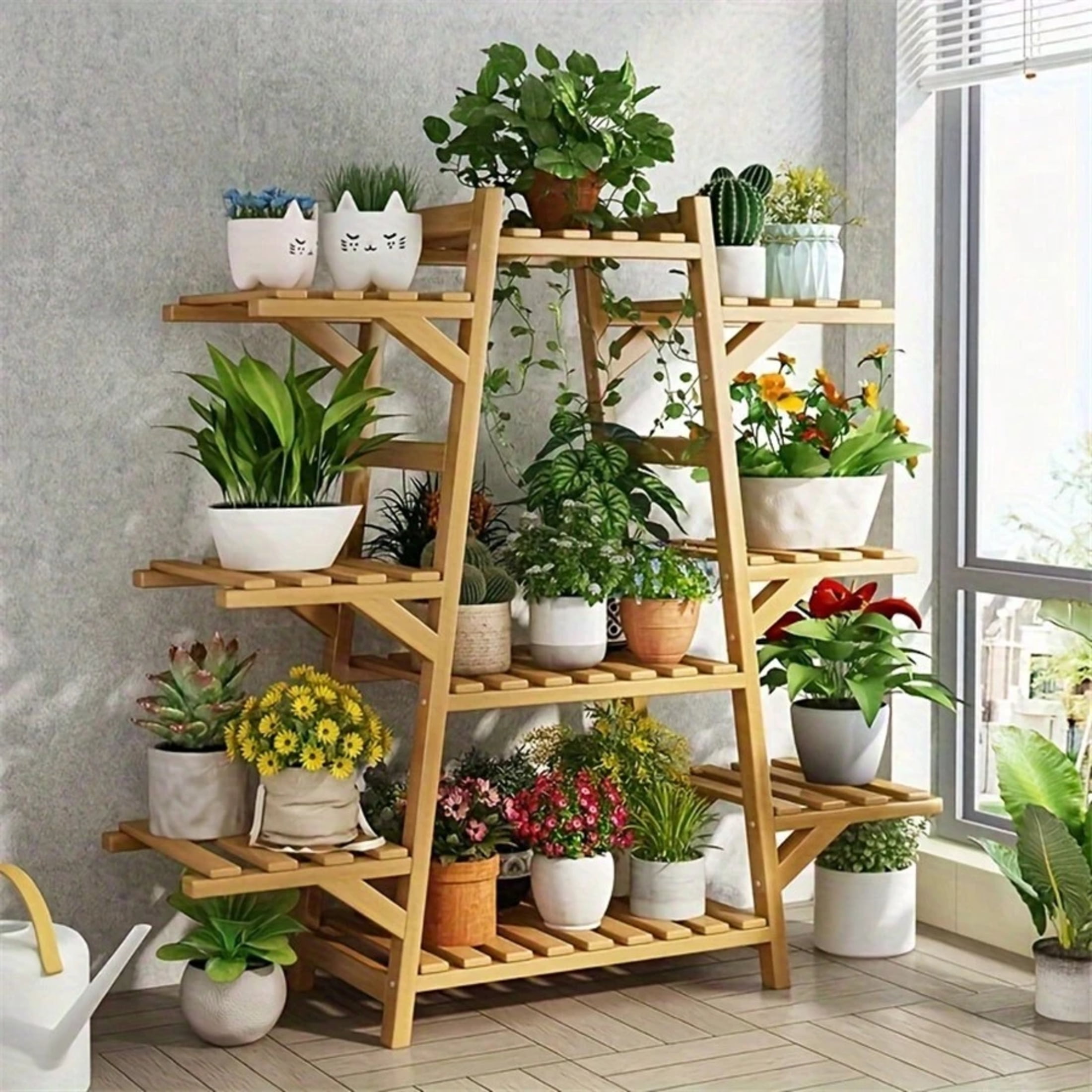 Multi - tiered Bamboo Plant Stand, Foldable Flower Rack, for Indoor ...