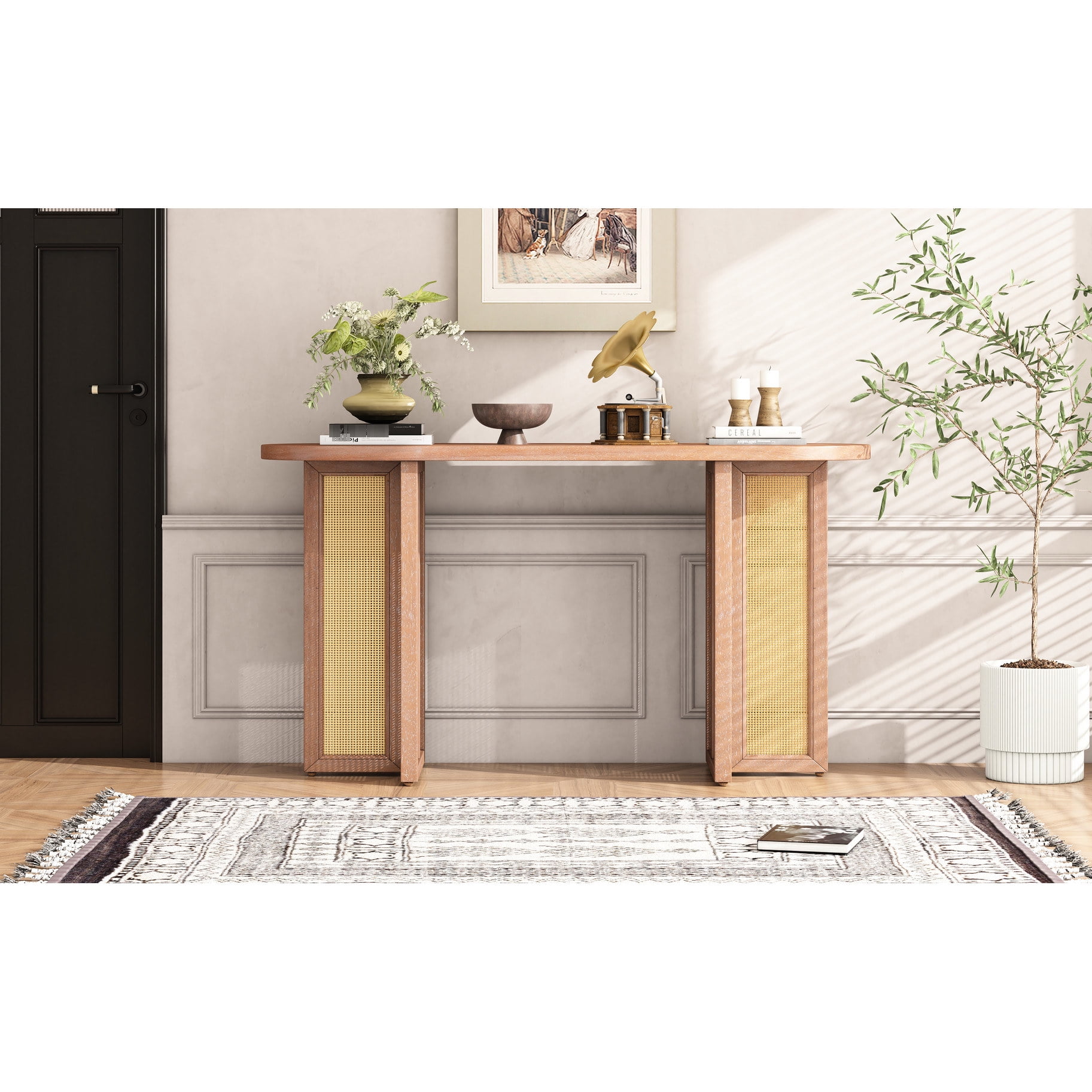 Multi - use Table, Rattan Details, Adjustable Feet - Great for Small ...