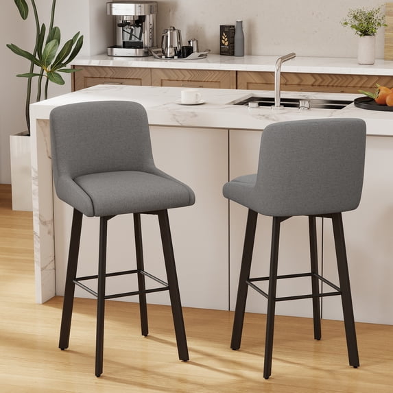 MultiHaven 29" Swivel Bar Stools Set of 2,Square Back&Metal Legs,Fabric ...