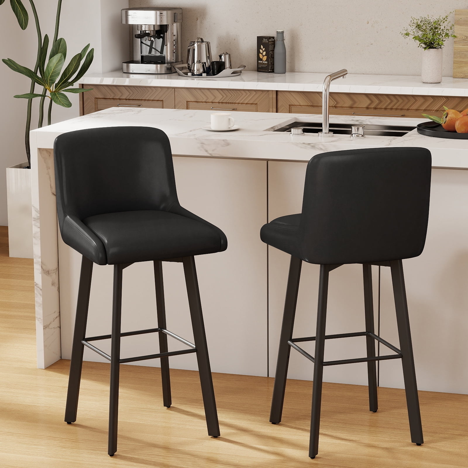 MultiHaven 29" Swivel Bar Stools Set of 2,Square Back&Metal Legs,PU ...