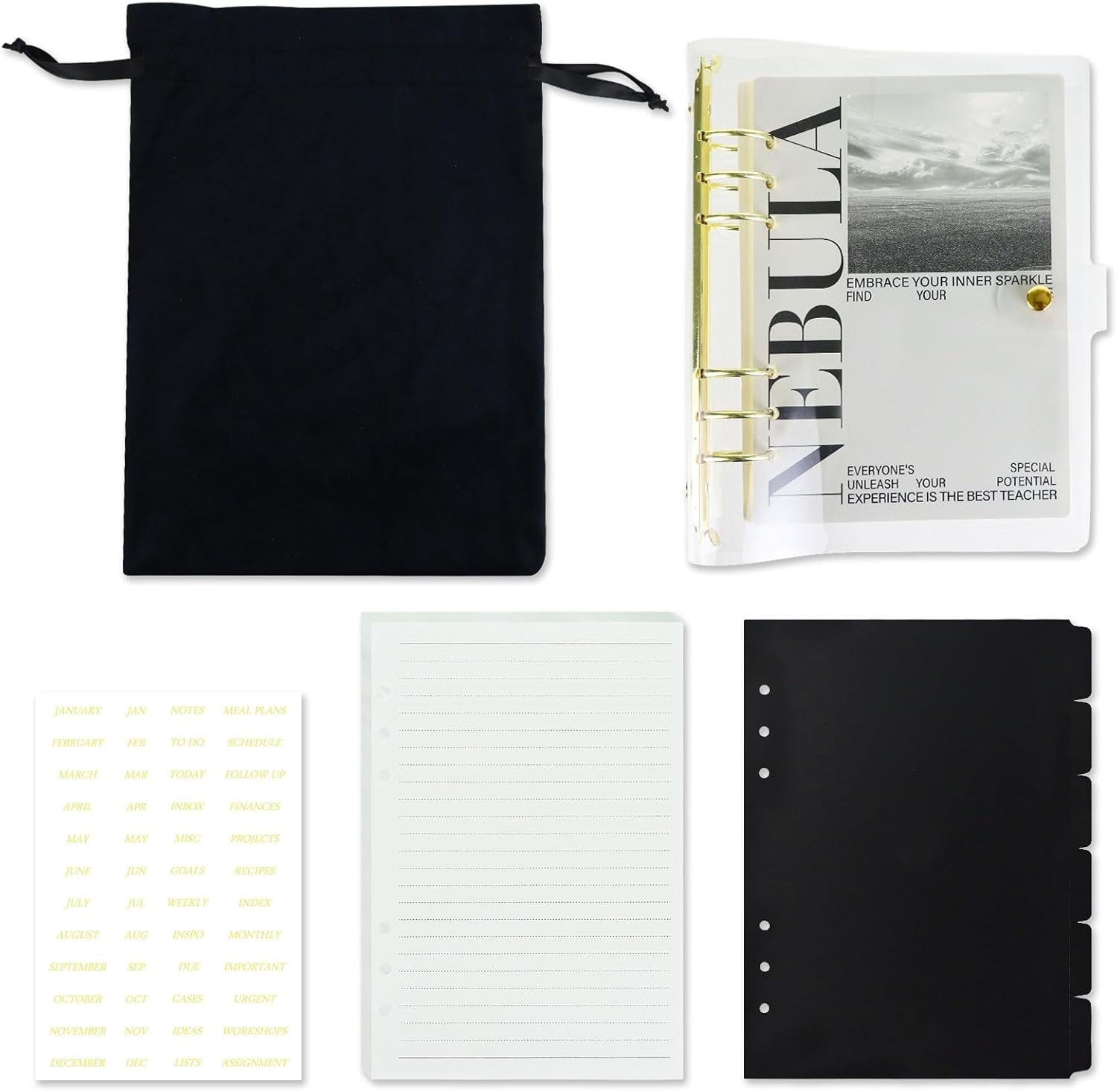 Multibey A5 6-Ring PVC Binder Cover, Transparent PVC A5 Planner Binder ...