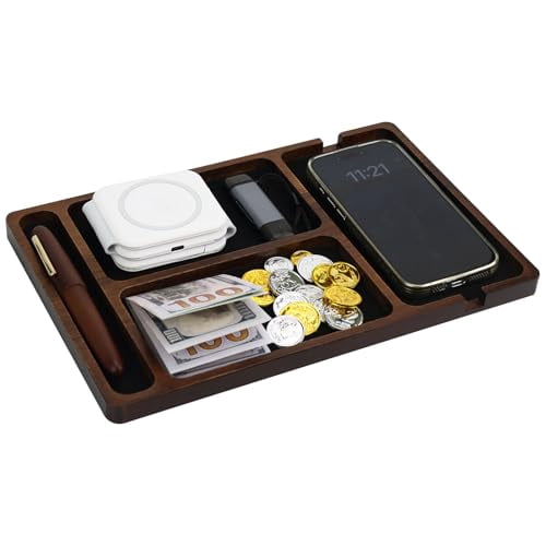 Multibey Acacia Wood Valet Tray, Nightstand Organizer, Wooden Valet ...
