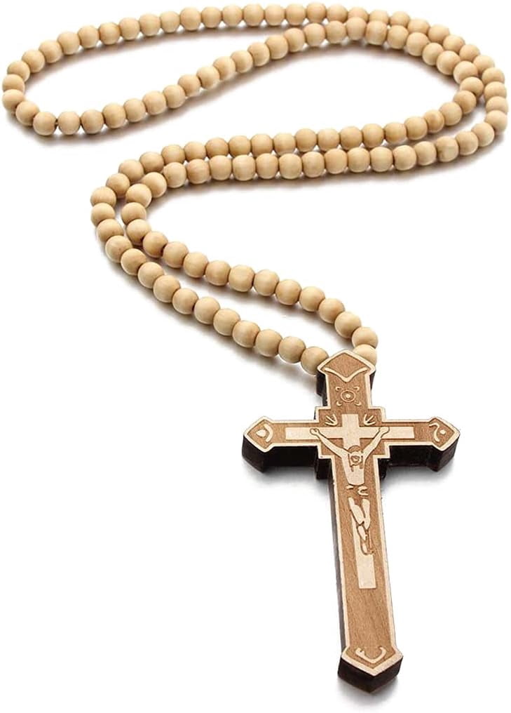 Multicolor 8MM Wooden Bead Chain Necklace Male Cross African Hip-hop ...