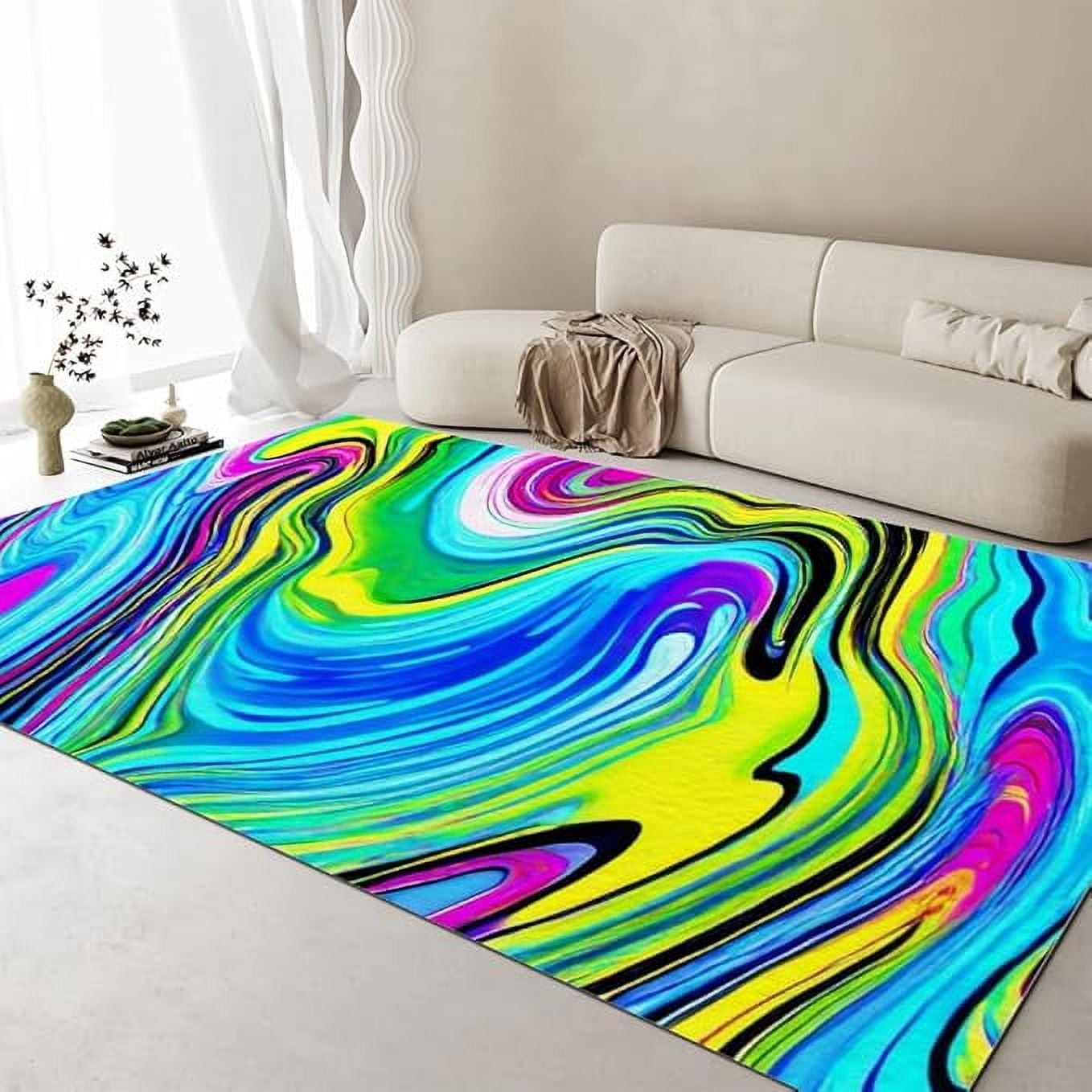 Multicolor Abstract Ink Painting Area Rug, Abstract Colorful Marble ...
