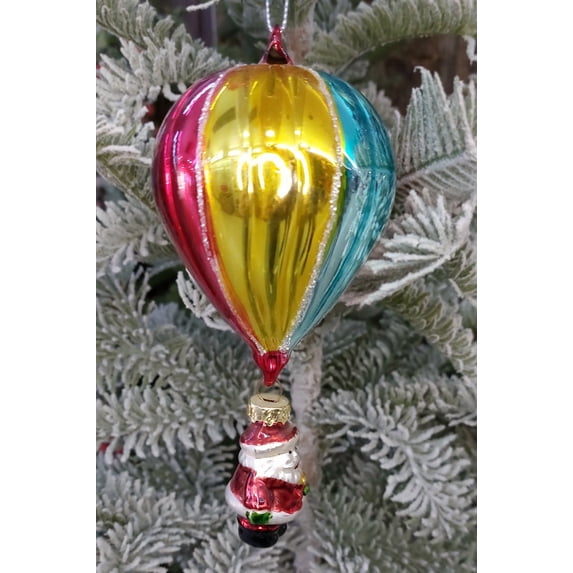 Wizardi Christmas Glass Ornament - Multicolor Balloon with Santa F07M10 ...