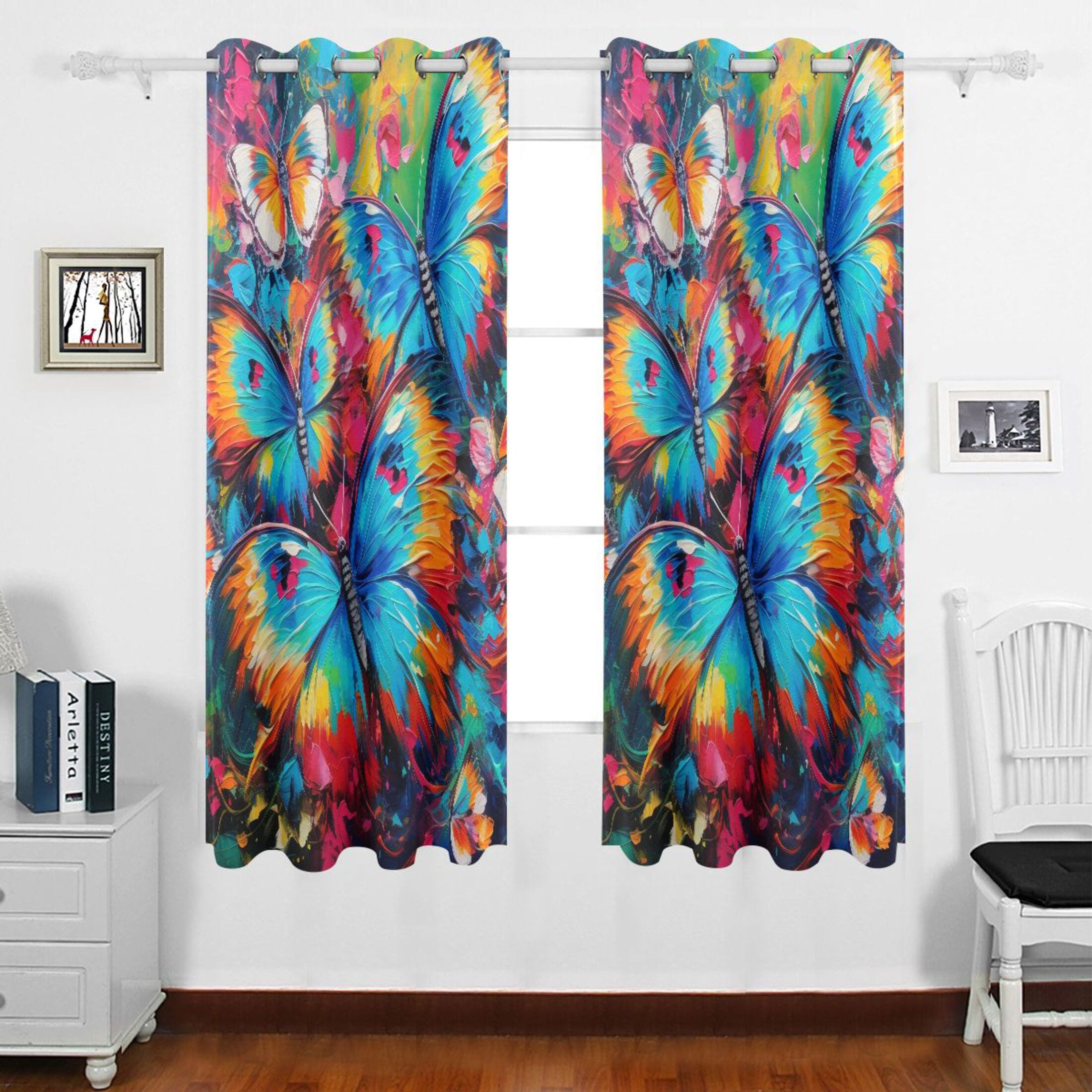 Multicolor Butterfly Grommet Blackout Curtains Thermal Insulated Window ...