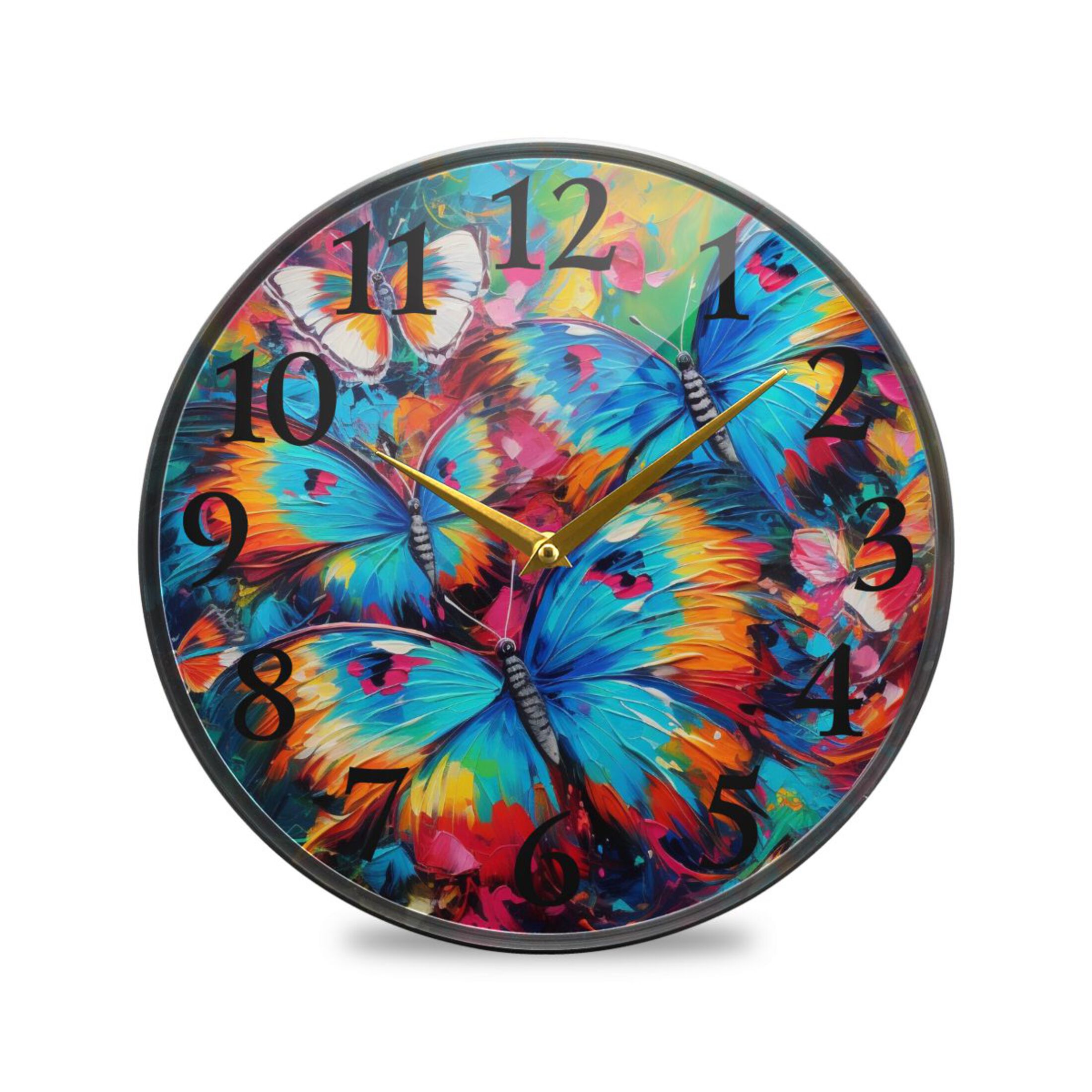 Multicolor Butterfly Wall Clocks Battery Operated 9.5 Inch Round Clock ...