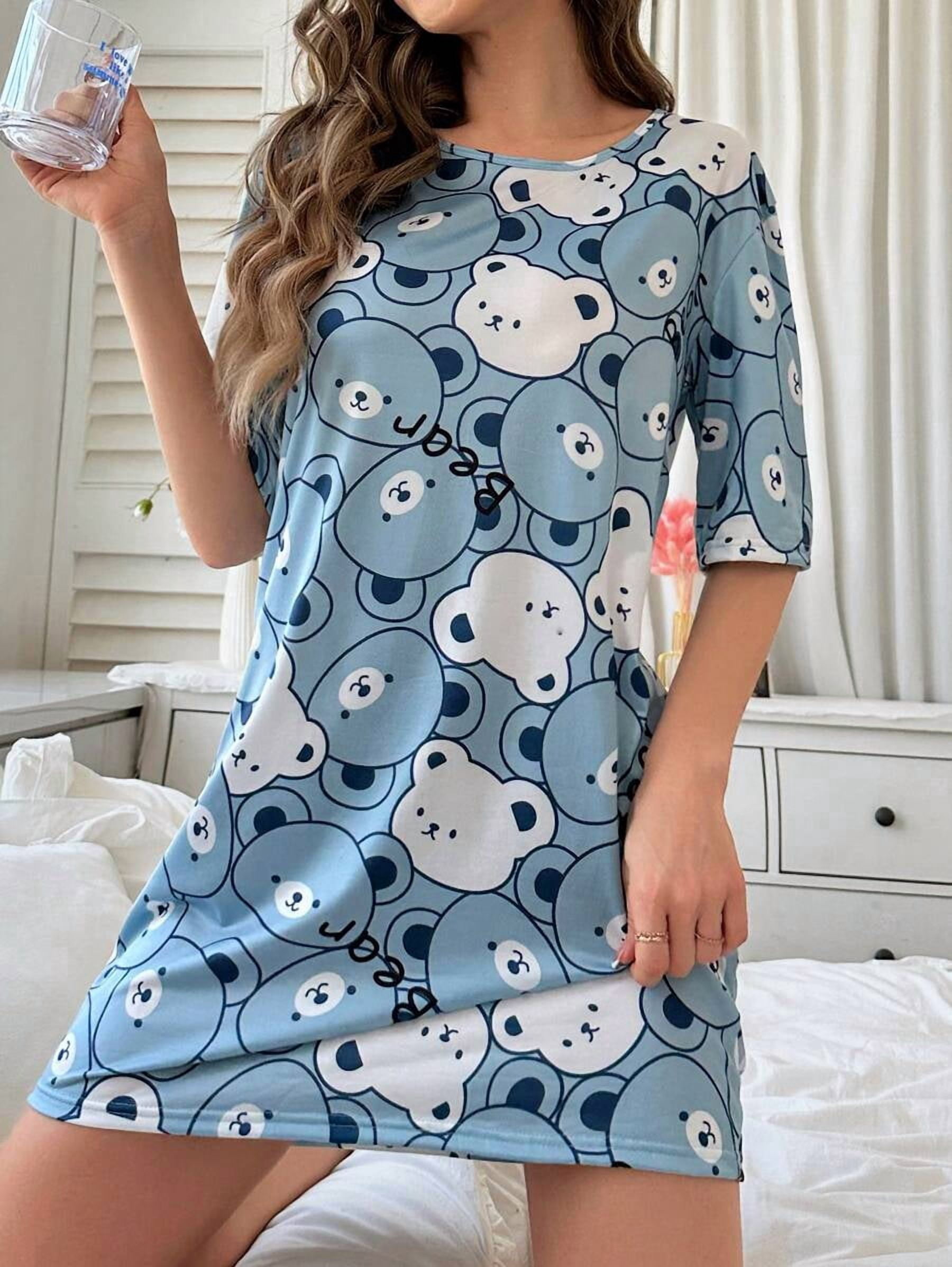 Multicolor Cartoon Bear Print Sleep Dress For Women - Walmart.com