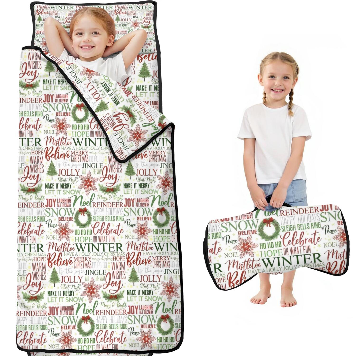 Multicolor Christmas Word Pattern Toddler Nap Mats for Kids Preschool ...