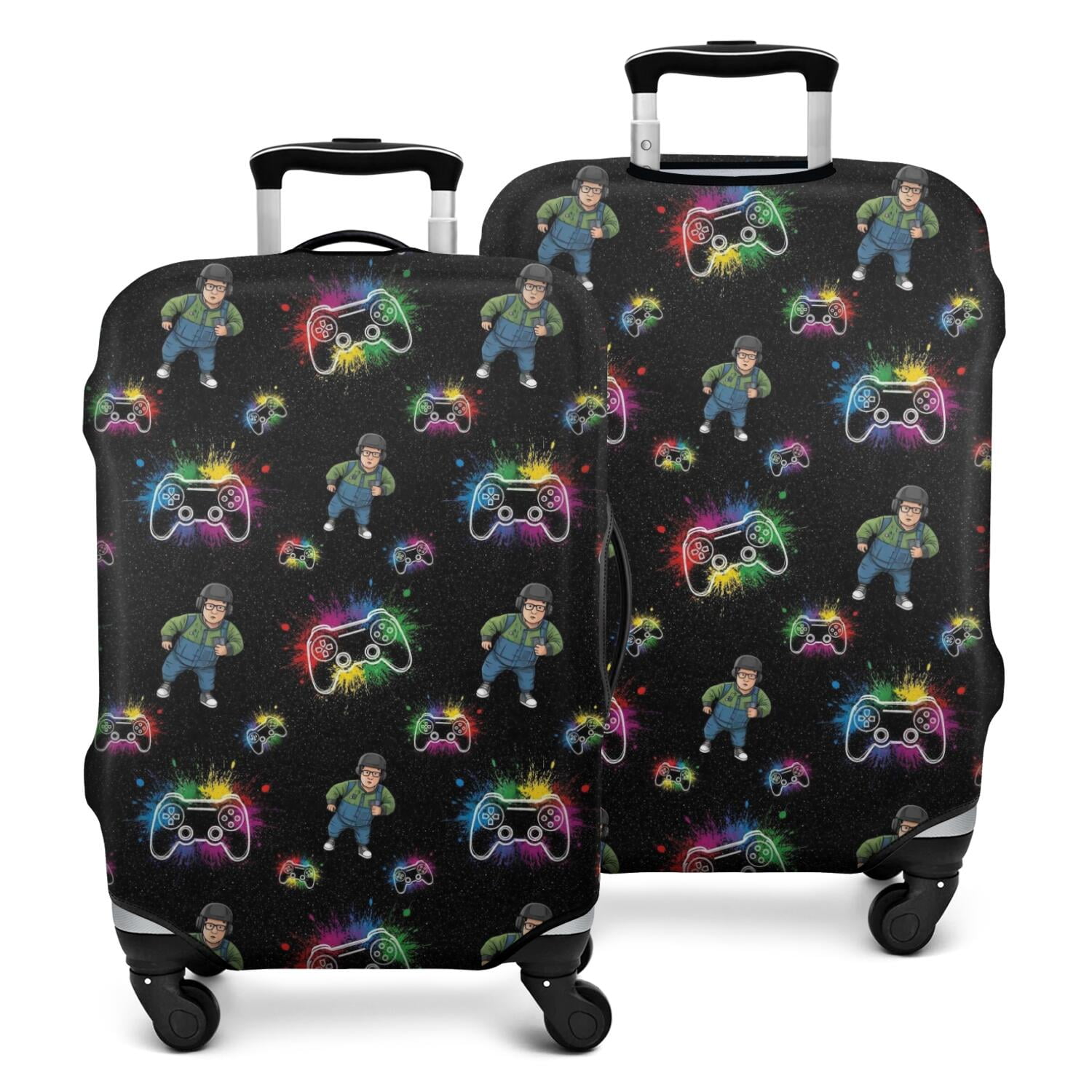 Multicolor Controllers Games Characters Black Pattern Luggage Cover ...