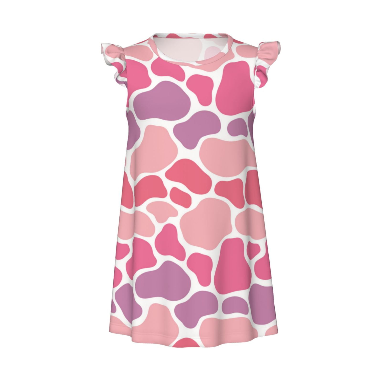 Multicolor Cow Print Girls Nightgowns, Flutter Sleeve Pajamas ...