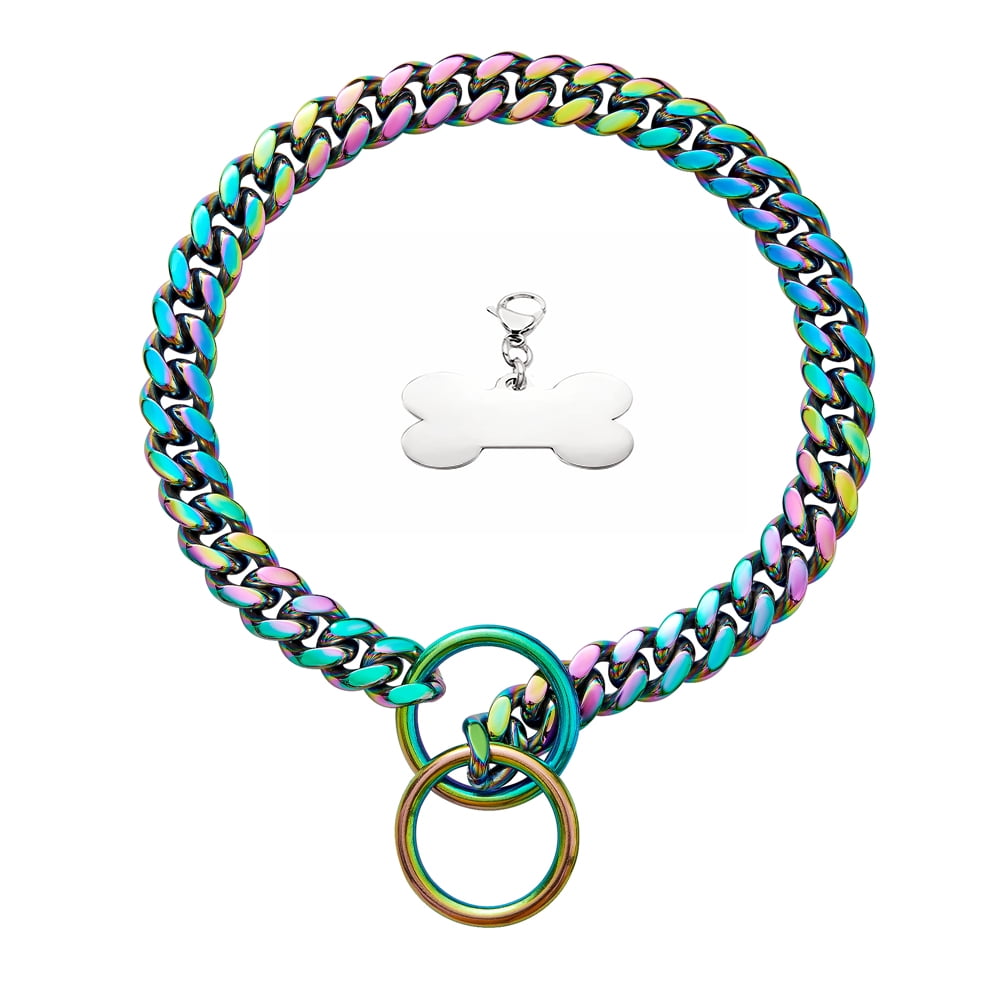 Multicolor Dog Collar Slip On Stainless Steel Cuban Chain Metal For ...