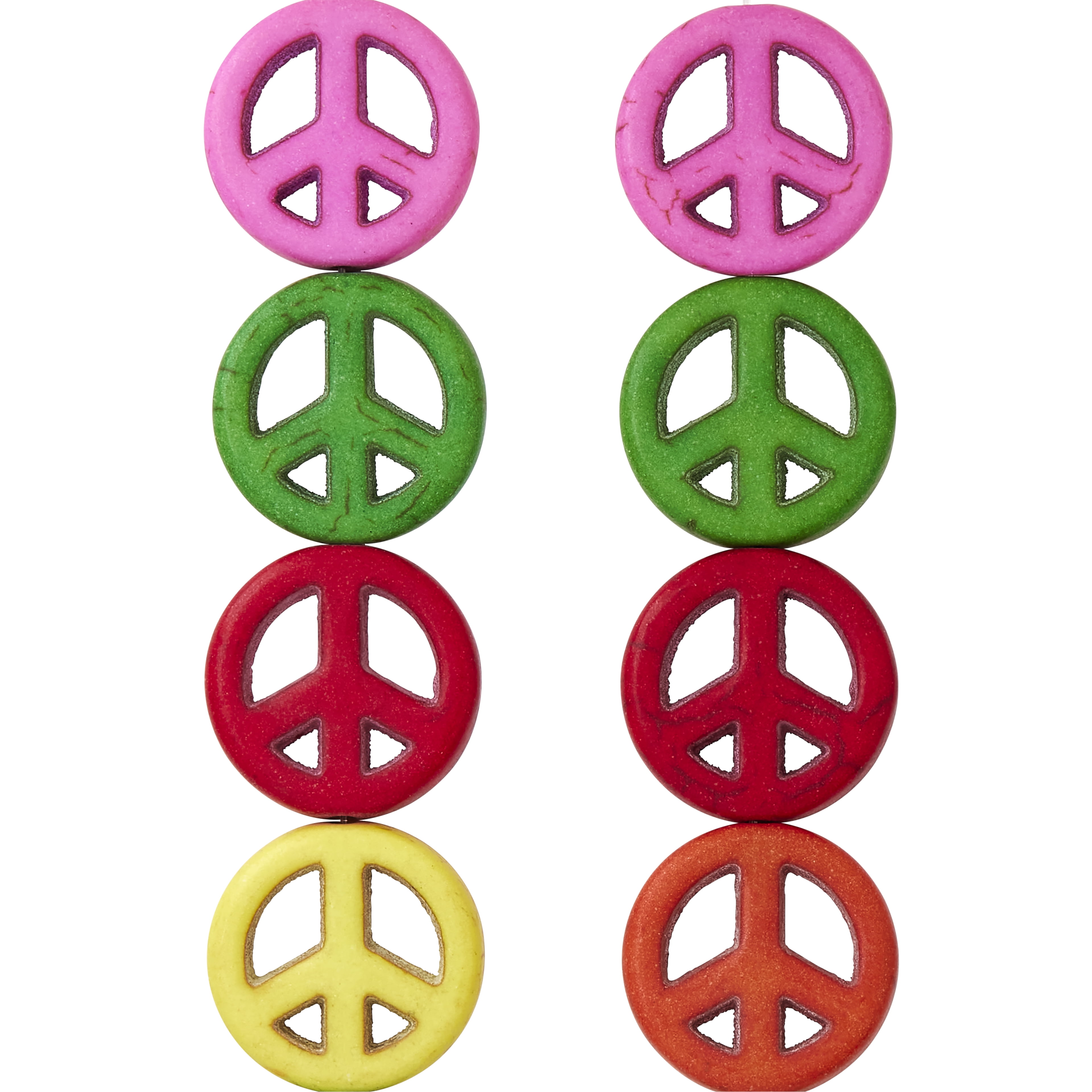Multicolor Dyed Reconstituted Stone Peace Sign Beads - 15mm by Bead ...