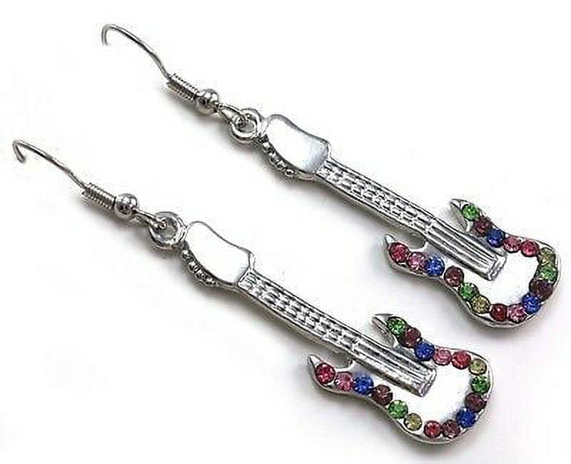 Multicolor Electric Guitar Dangle Earrings Silver Tone Music Instrument ...