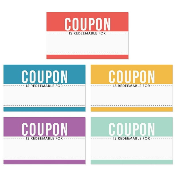 Multicolor Fill In Coupon Cards / 100 Colorful Customer Vouchers / 2" x ...