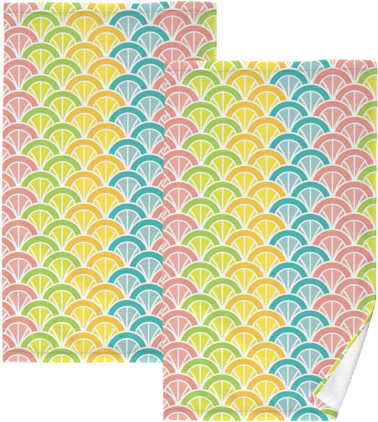 Multicolor Fish Scale Towels Set of 2, Super Soft Absorbent Hand Towel ...