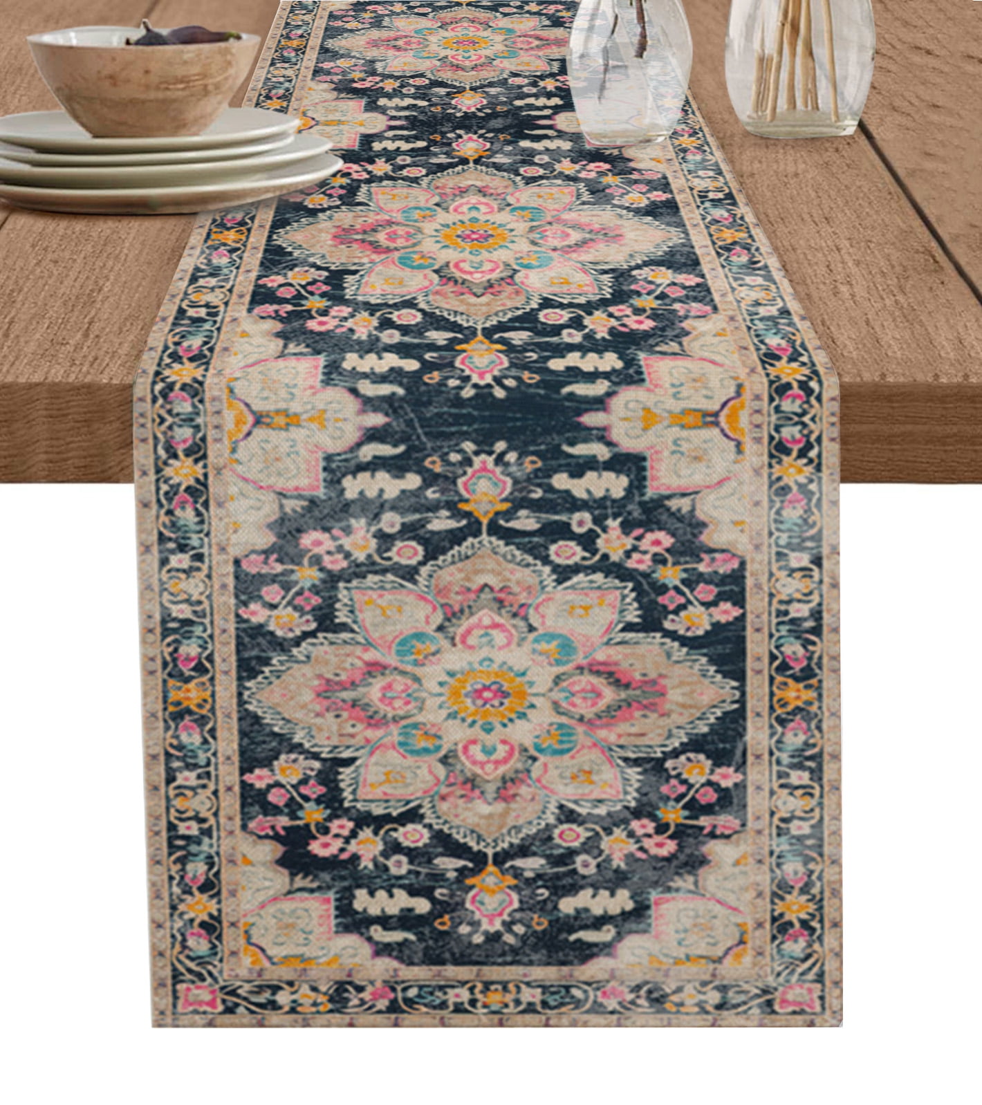 Multicolor Floral, Table Runner Abstract Contemporary Vintage Print ...