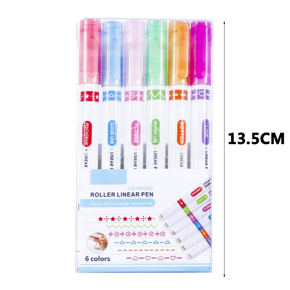Multicolor Floral Wave Marking Roller Pen Set - 6 Double-Ended ...