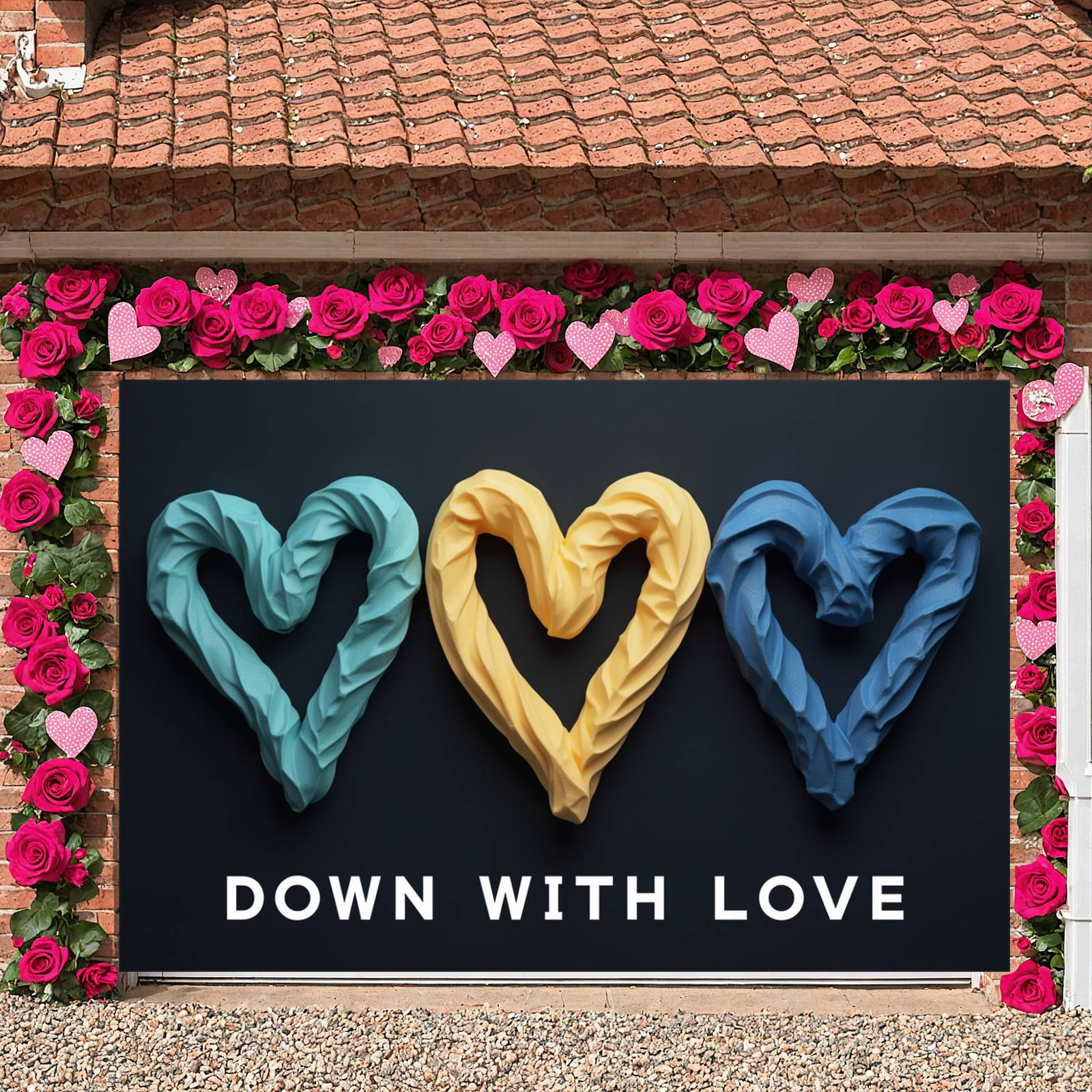 Multicolor Heart-shaped Down With Love Banner Textured Surface Romantic ...