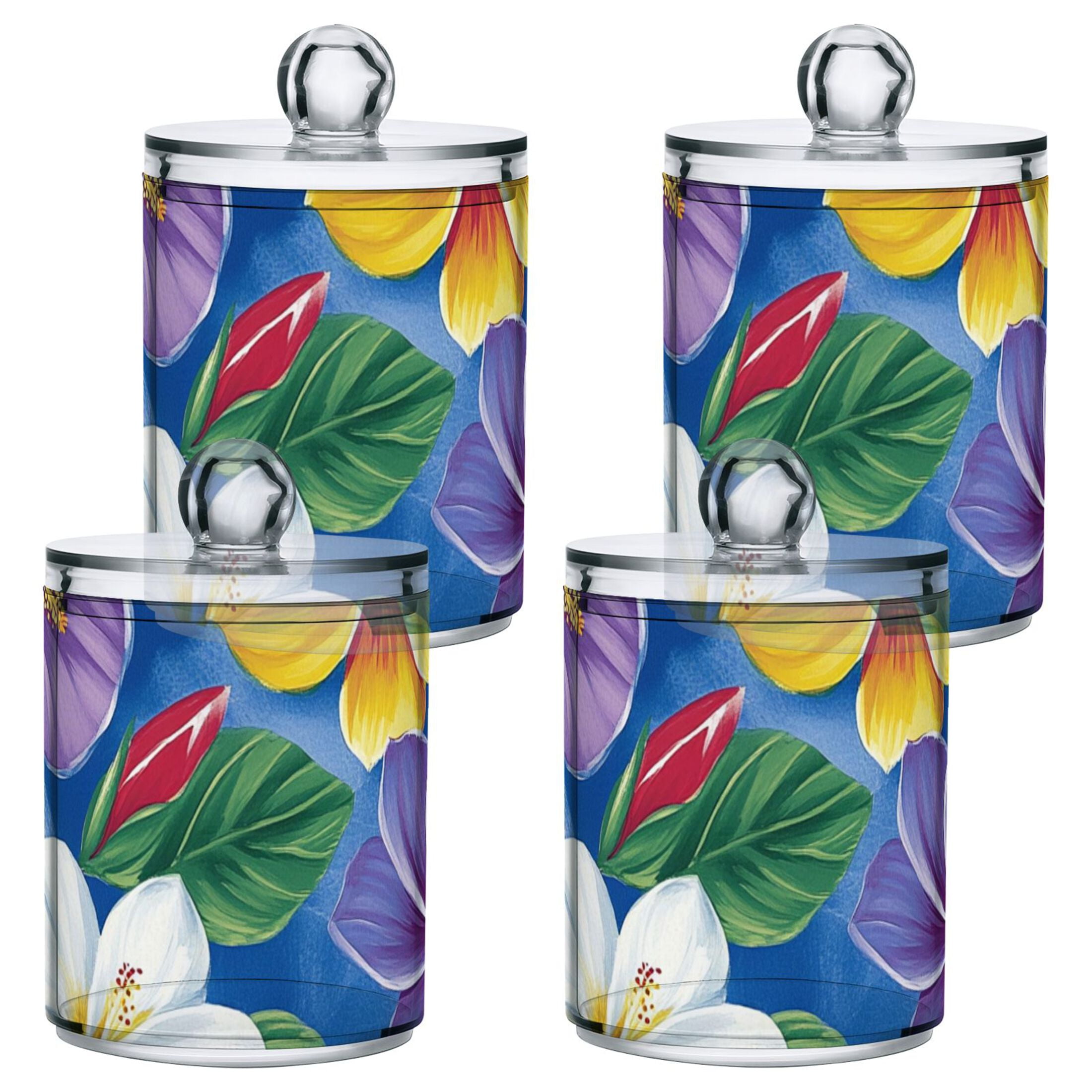 Multicolor Hibiscus Tropical Flowers Leaves Translucent Plastic Cans ...
