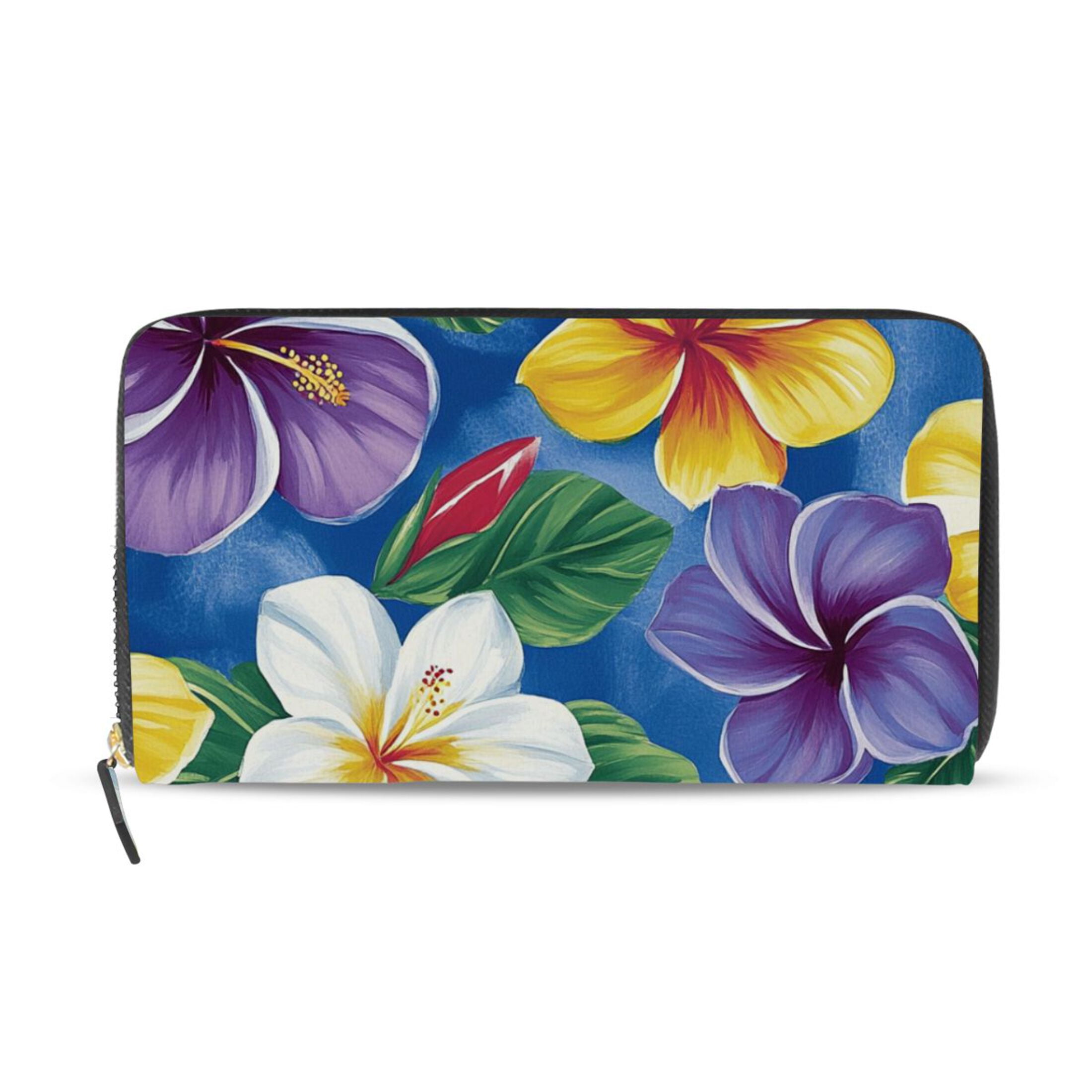 Multicolor Hibiscus Tropical Flowers Leaves Women's Long Zipper Wallet ...