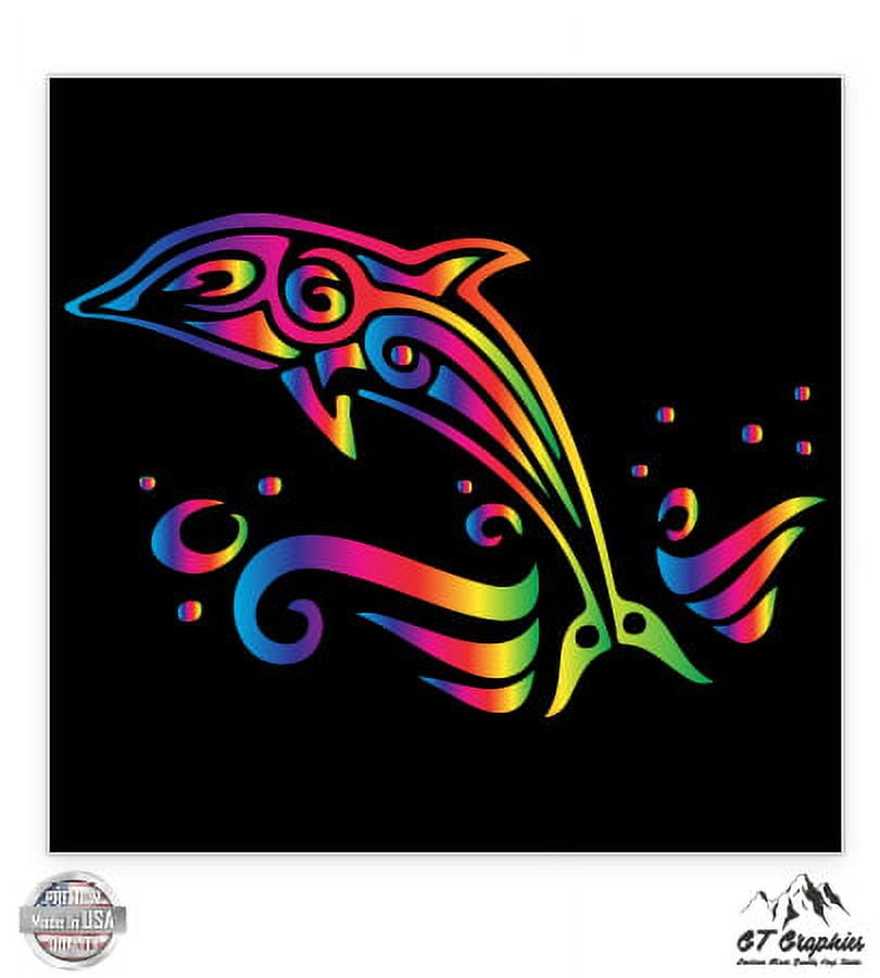 Multicolor Jumping Dolphin - 12" Vinyl Sticker Waterproof Decal ...