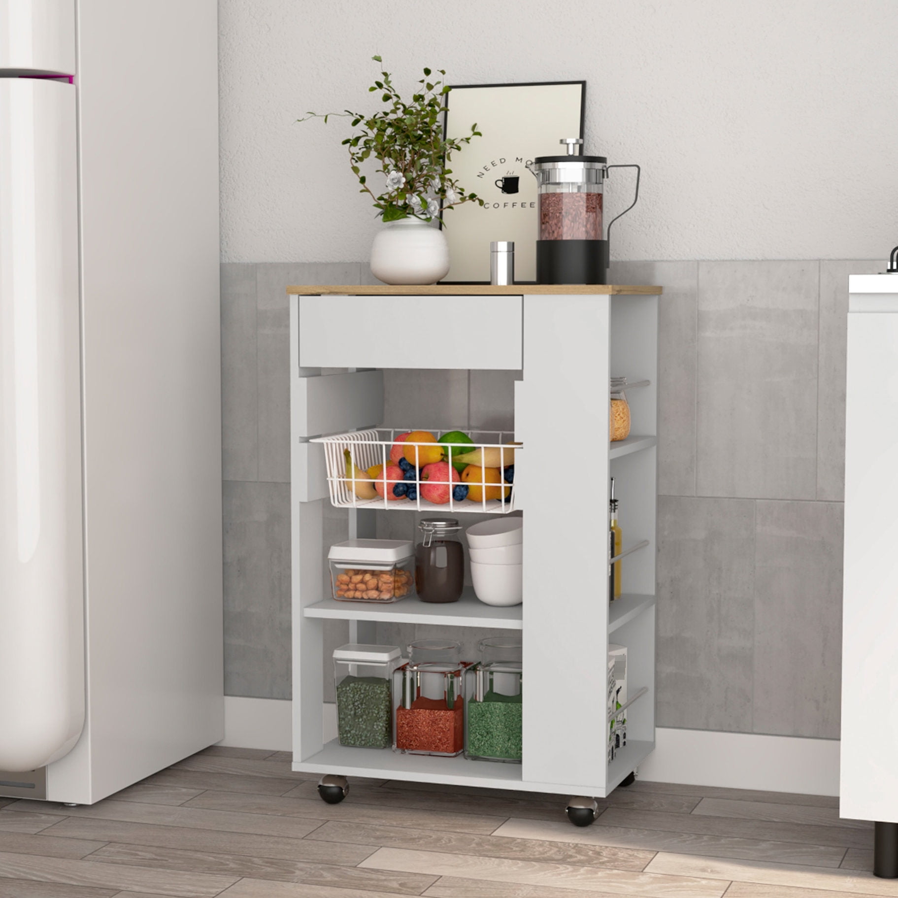 Multicolor Kitchen Storage Cart | One Drawer Included | Four Rolling ...