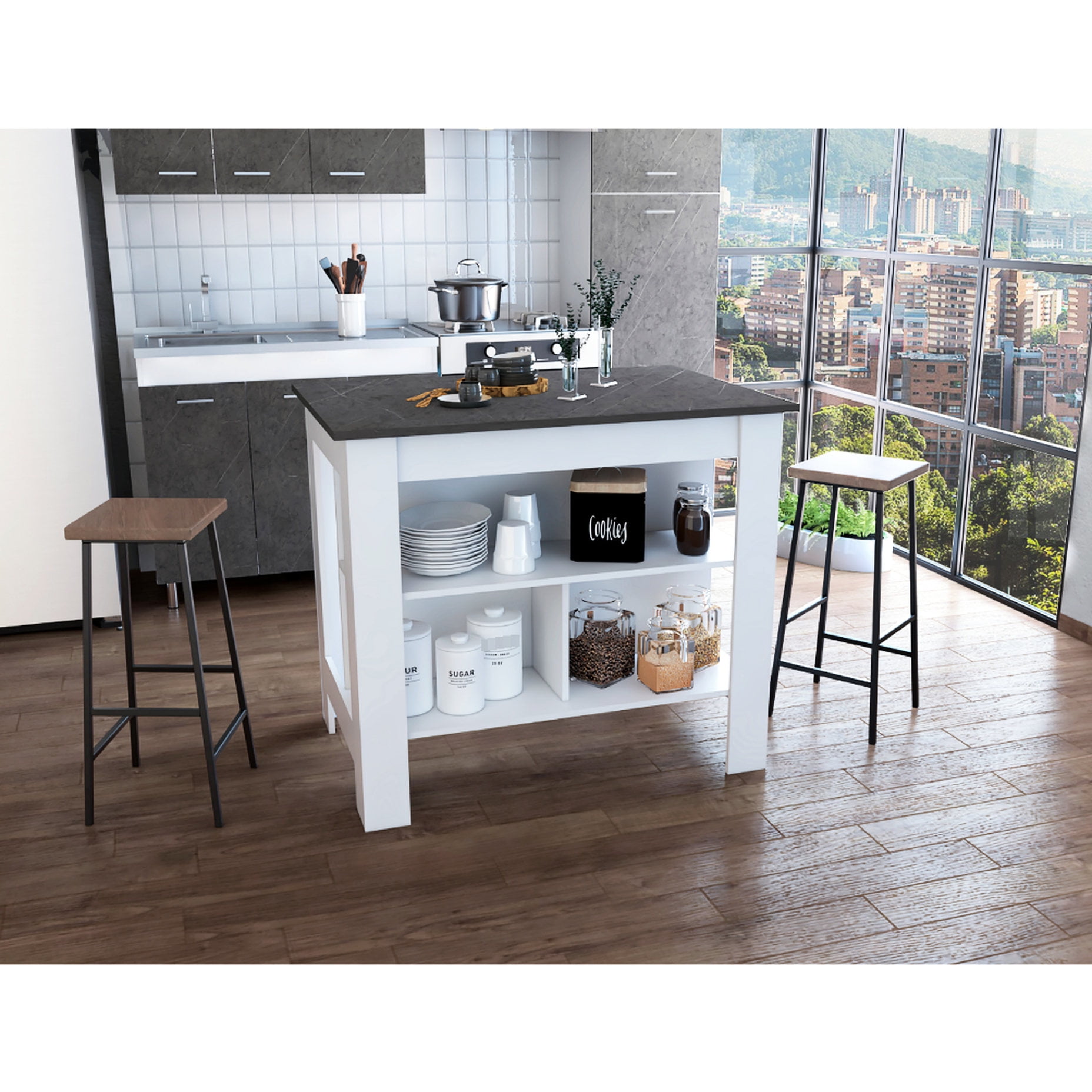 Multicolor Kitchen Table 35.40 in Tall with Shelves for Spices and ...
