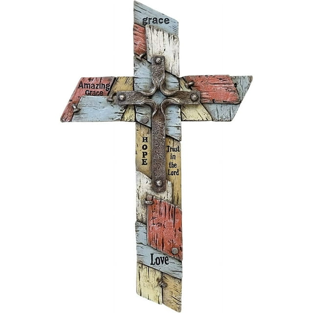 Multicolor Layered Rustic Faux Wood Wall Hanging Cross Love Hope ...