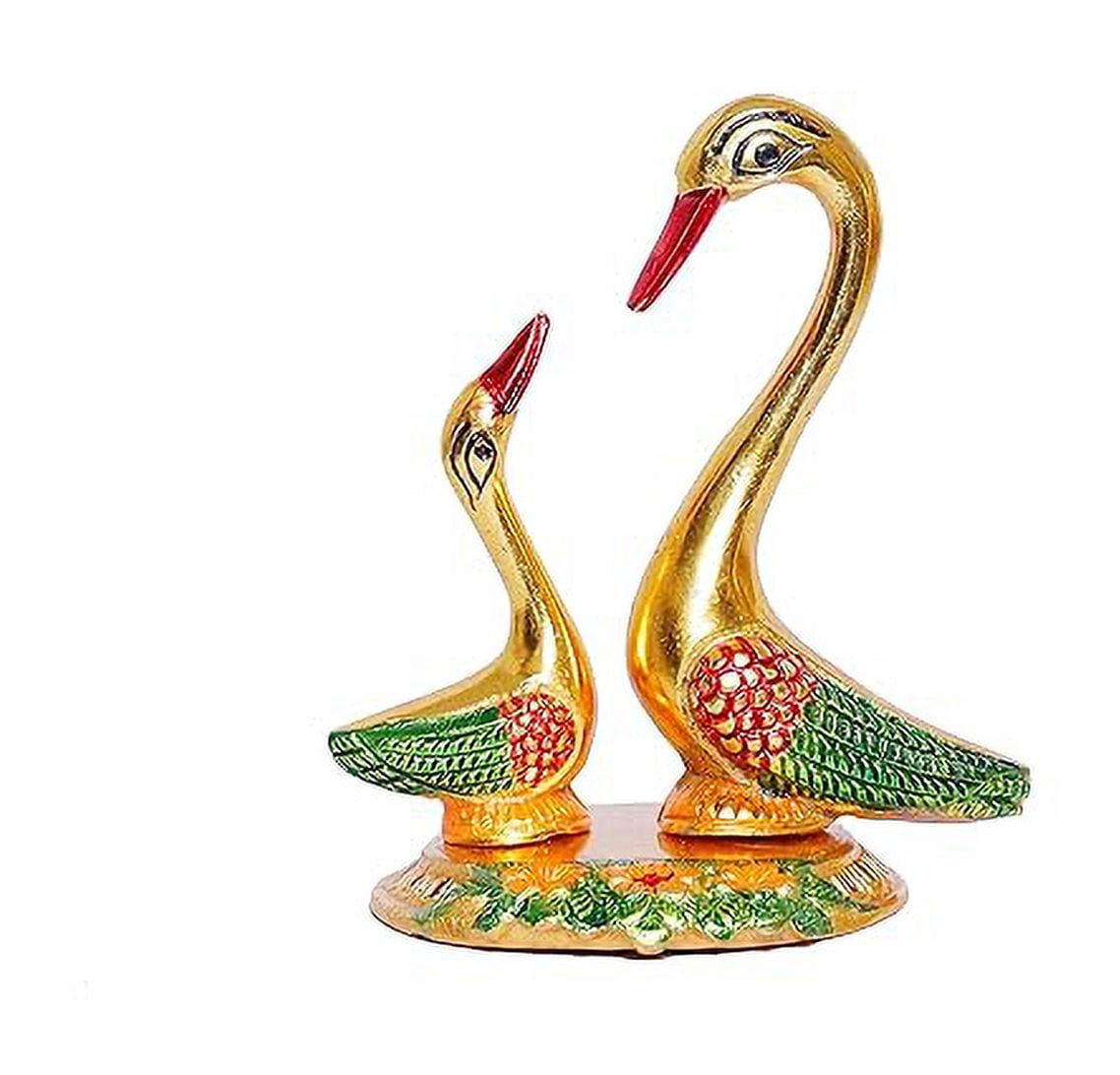 Multicolor Love Birds swan Set Pair of Kissing Duck Metal Statue ...