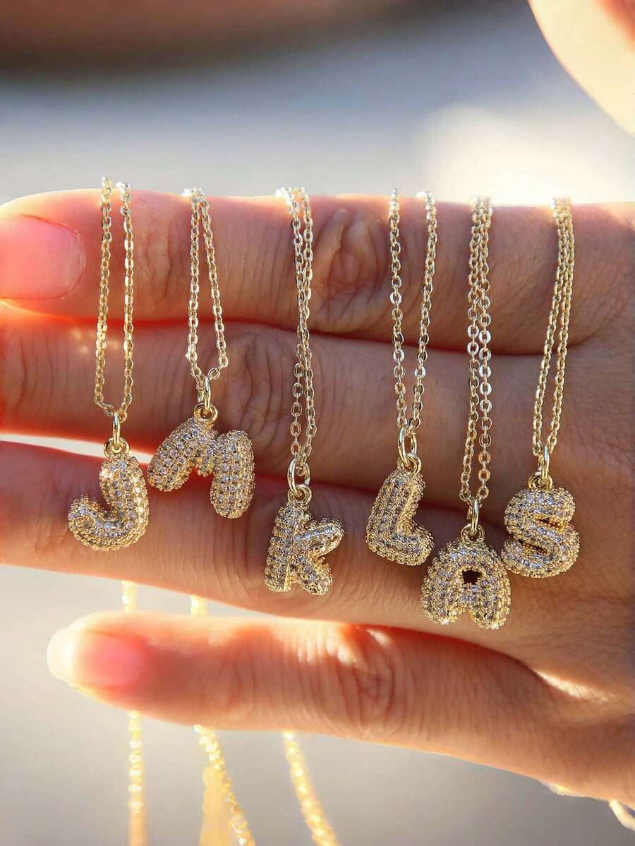Multicolor Micro-Inlaid Balloon Letter Pendant Necklace For Women ...