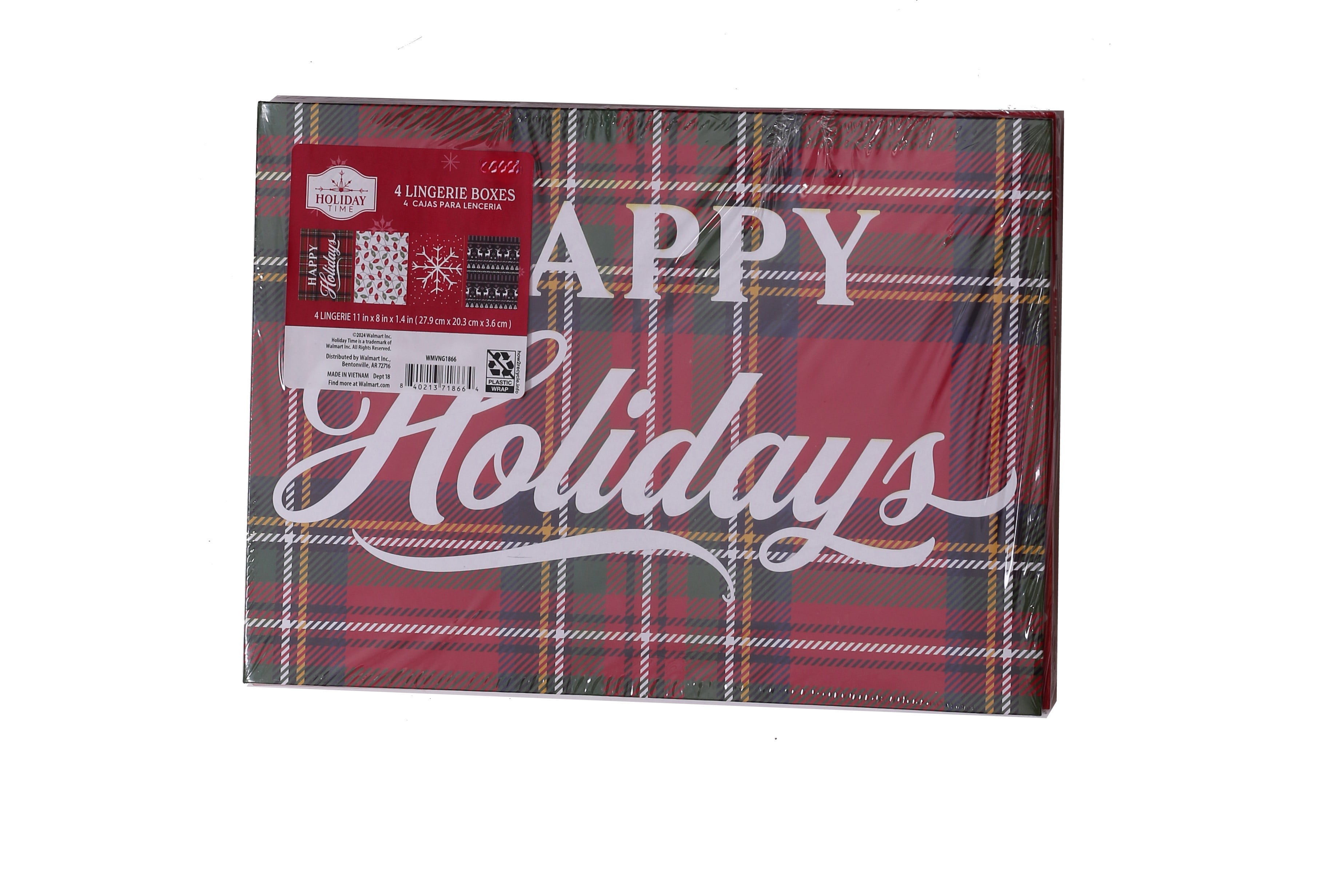 Multicolor Plaid Assorted Lingerie Paper Christmas Gift Boxes, 11 in x ...