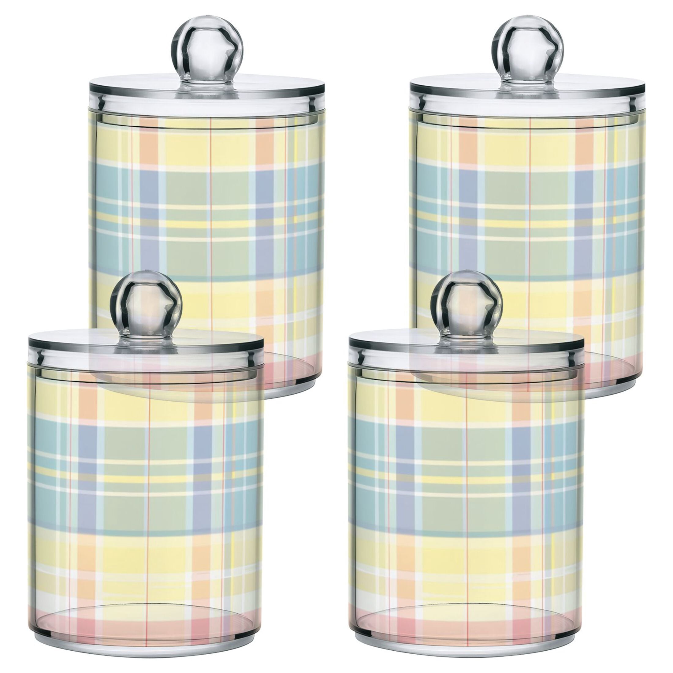 Multicolor Plaid Translucent Plastic Cans Storage Canisters with Lid ...