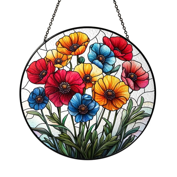 Multicolor Poppies Faux Stained Glass Window Hanging - Walmart.com