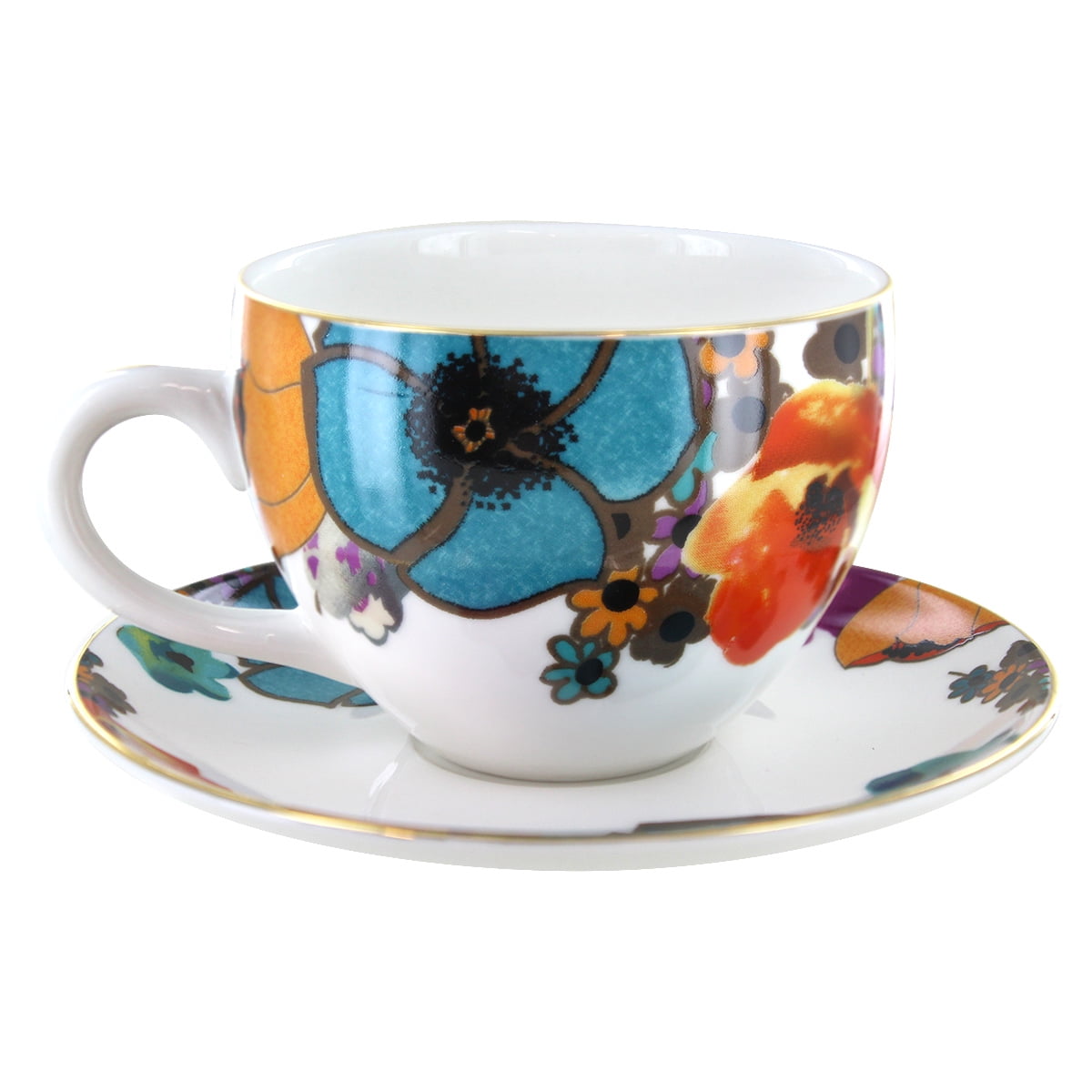 Multicolor Poppy Tea Cups and Saucers, Set of 4 - Walmart.com