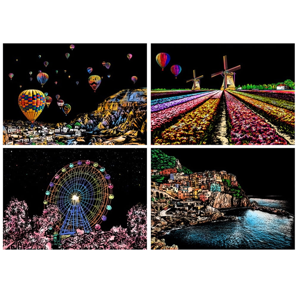 Multicolor Scratch Art Paper Set Colorful Urban Night Scene Painting ...