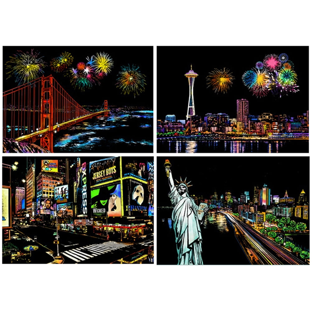 Multicolor Scratch Art Paper Set Colorful Urban Night Scene Painting ...