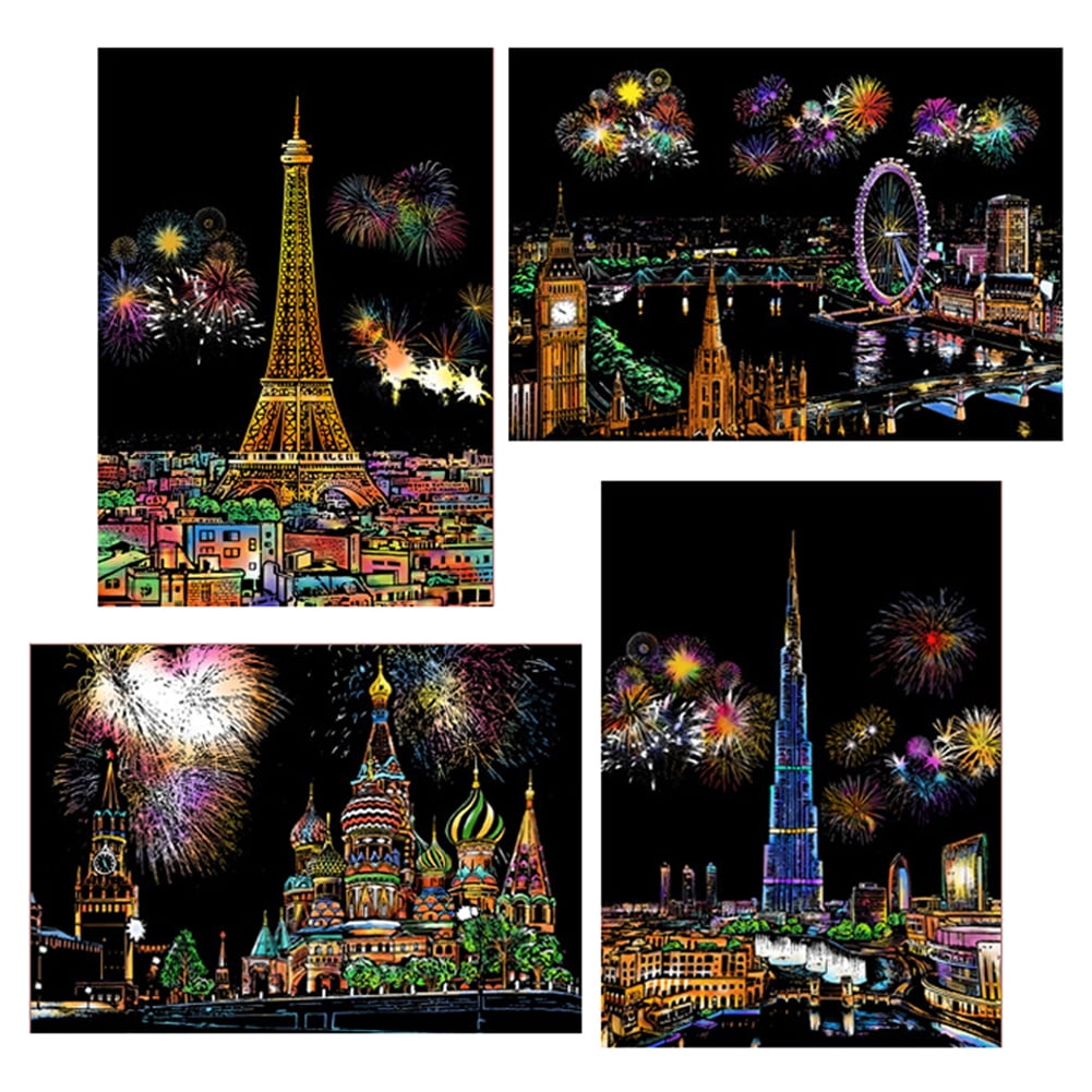 Multicolor Scratch Art Paper Set Colorful Urban Night Scene Painting ...
