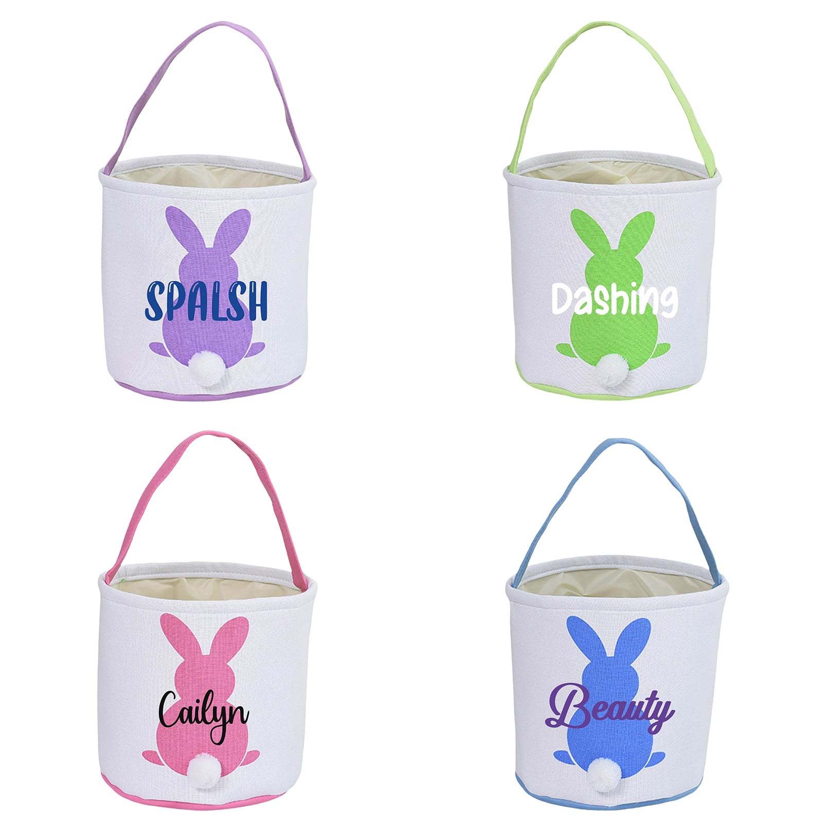Multicolor Set Of 4 Easter Baskets With Custom Embroidered English Name ...