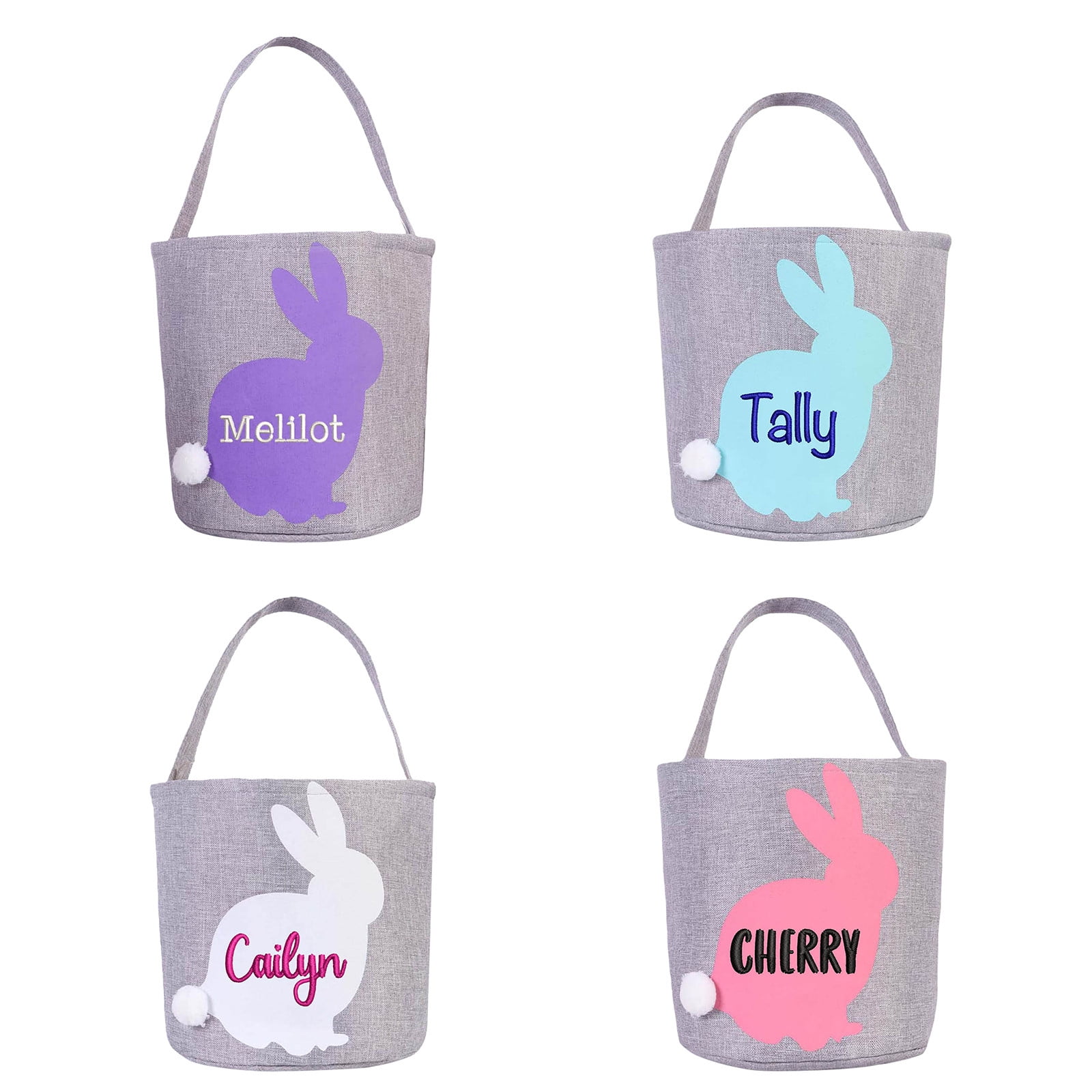 Multicolor Set Of 4 Easter Baskets With Custom Embroidered English Name ...