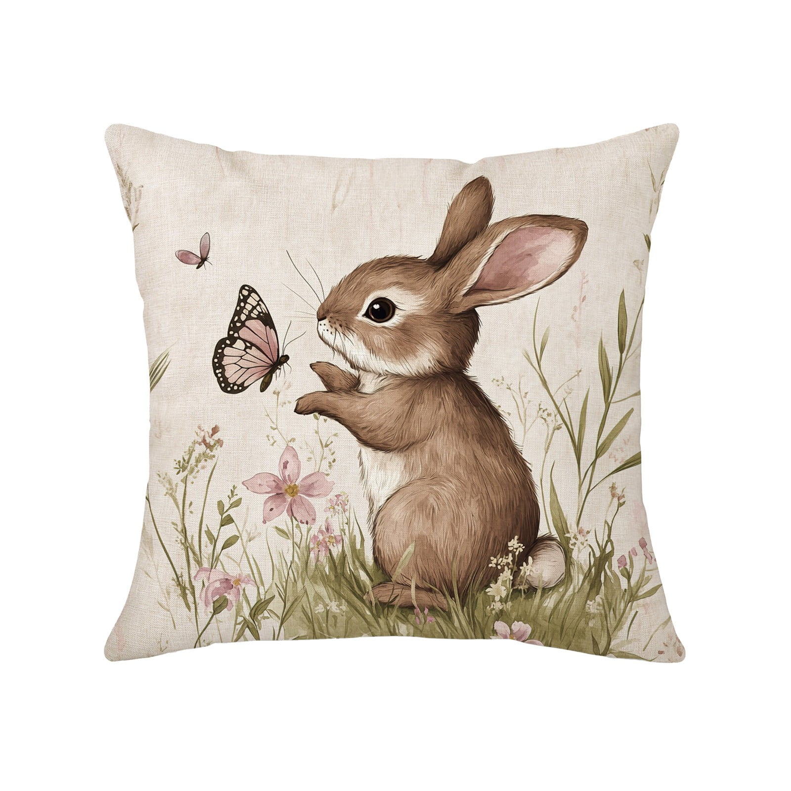 Multicolor Single Linen Square Throw Pillow Case With Rabbit And Egg ...