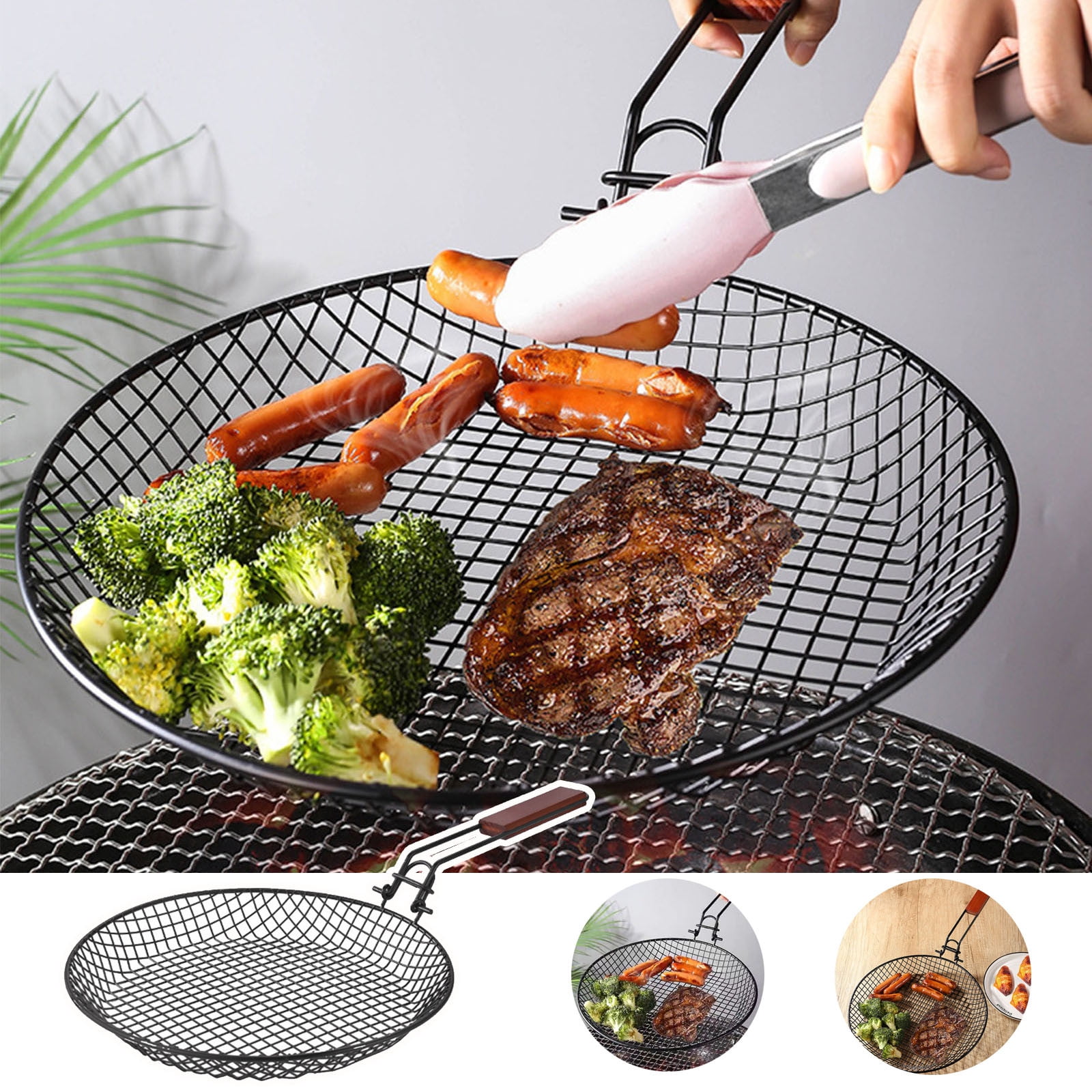Multicolor Stainless Steel Folding Grill Basket 12 Inches Round ...