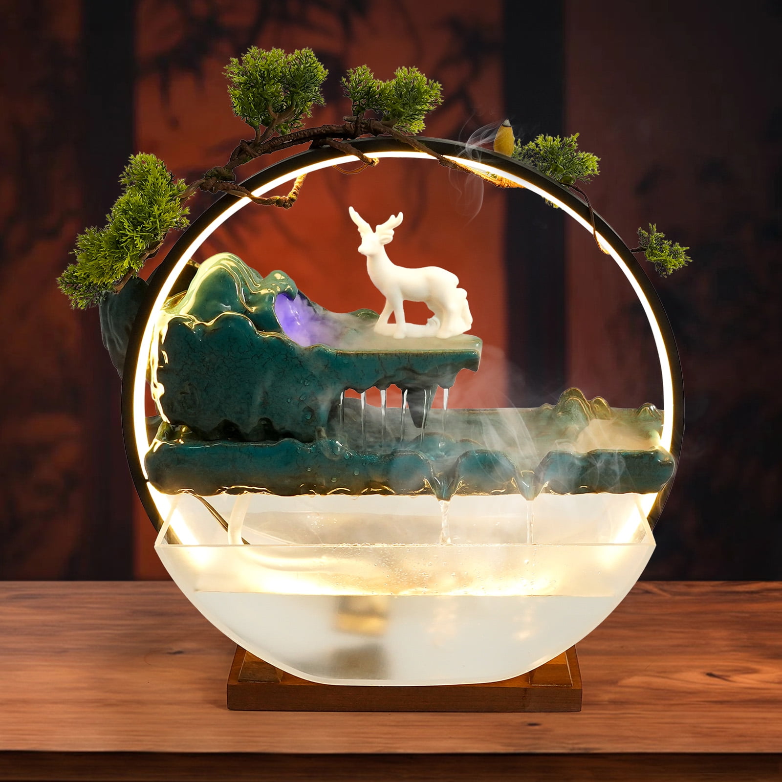 Multicolor Tabletop Water Fountains Indoor Waterfall with Mist LED ...