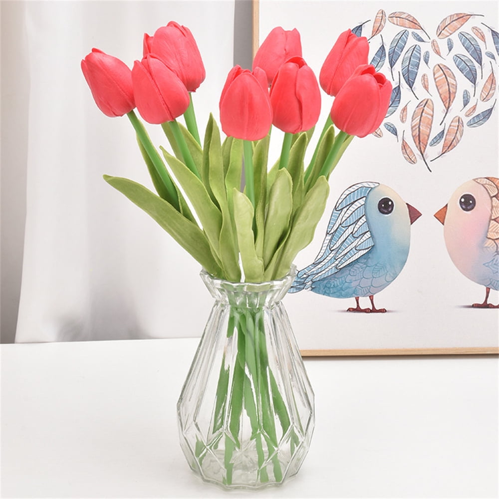 Multicolor Tulips Artificial Flowers Faux Tulip Stems Real Feel PU ...