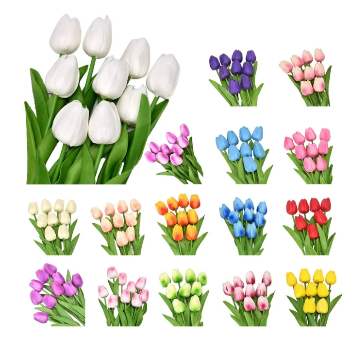 Multicolor Tulips Artificial Flowers Tulip Stems Real Feel PU Tulips ...