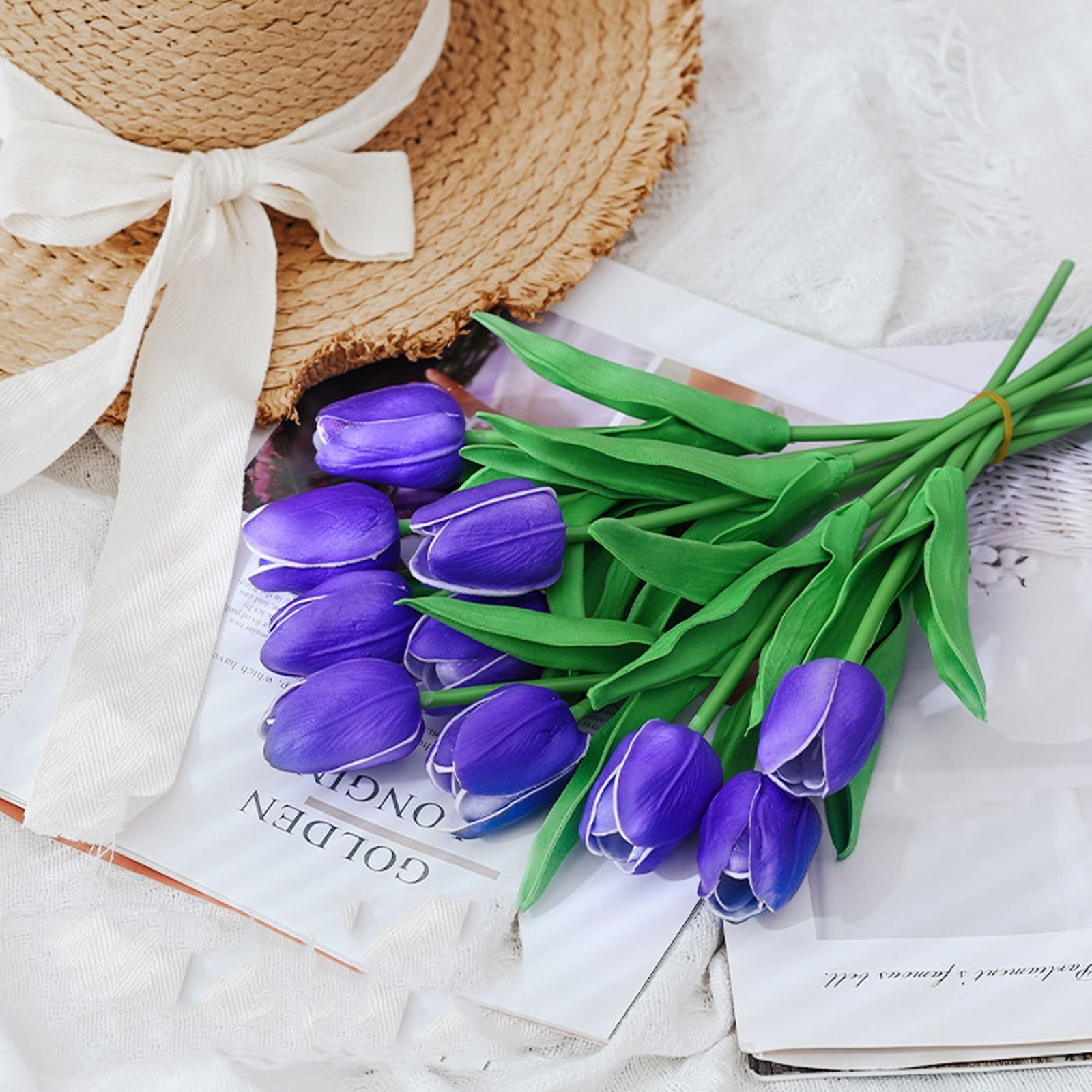 Multicolor Tulips Artificial Flowers Tulip Stems Real Feel PU Tulips ...