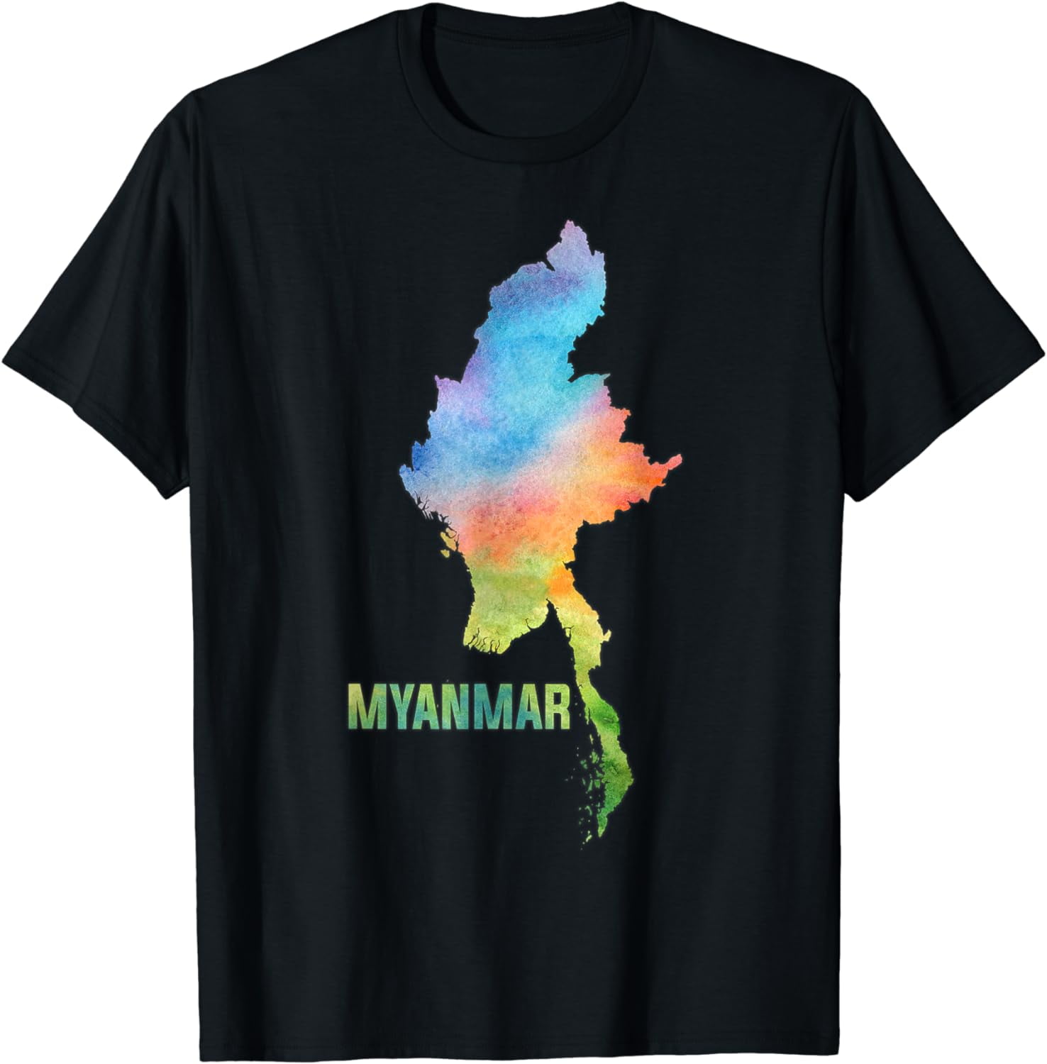 Multicolor Watercolor Myanmar Map, digital Artwork, Burma T-Shirt ...