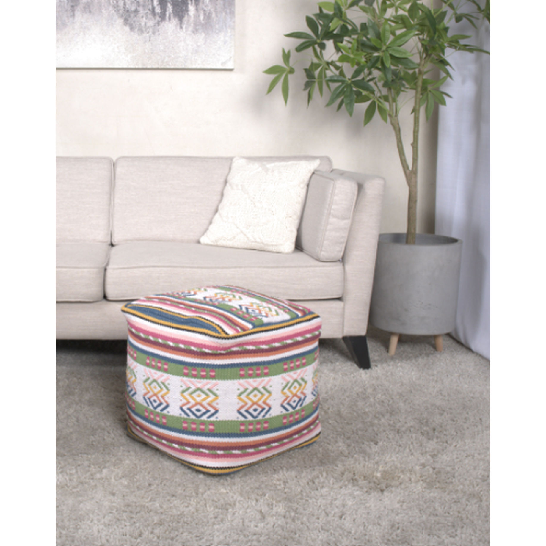 Multicolor fabric handcrafted Peruvian print square pouf used as ...