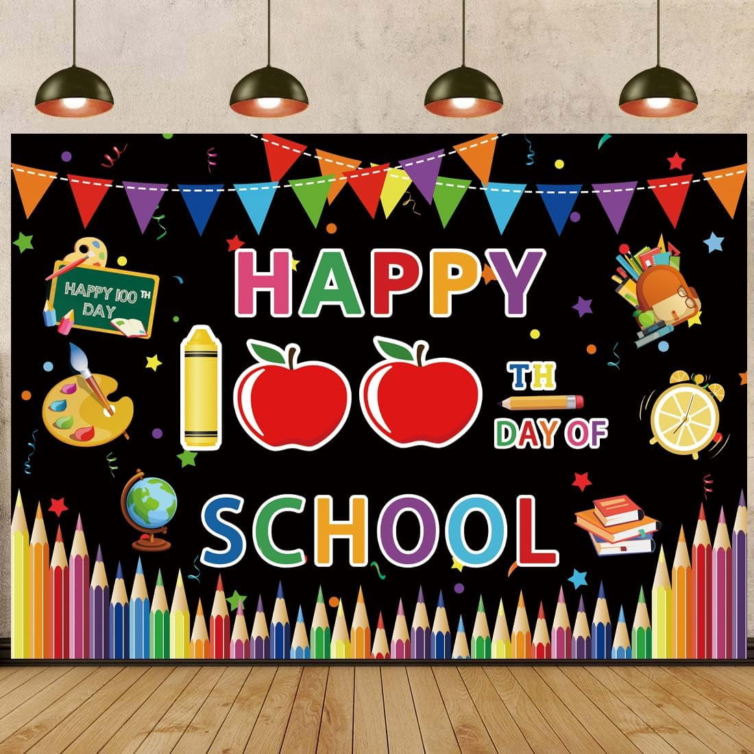 Multicolored 100th Day of School Backdrop Banner for Kids School ...