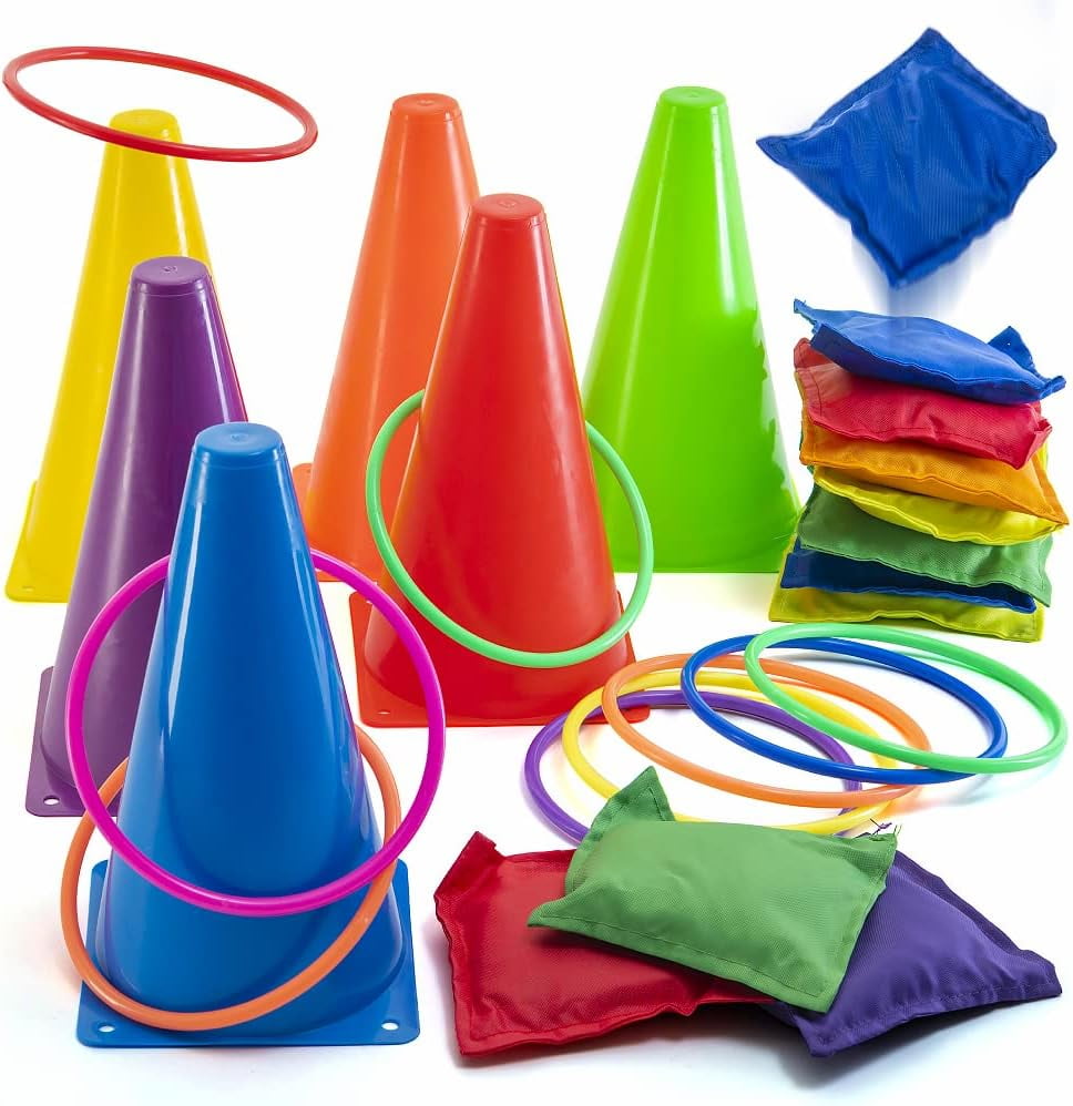 Multicolored 3-in-1 Yard Game Set - Ring Toss Game, Bean Bags, Cones ...
